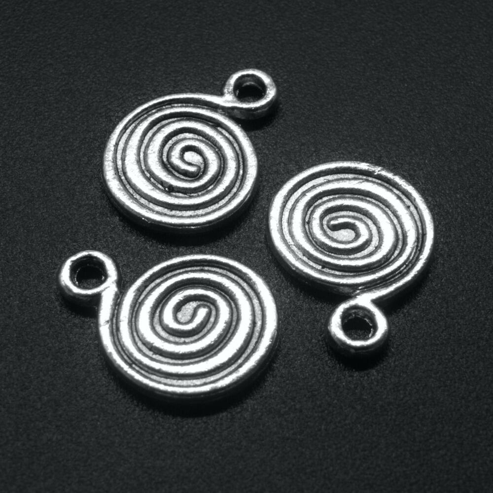 Antique Silver Metal Charm Swirl Disc 13mm 12pcs