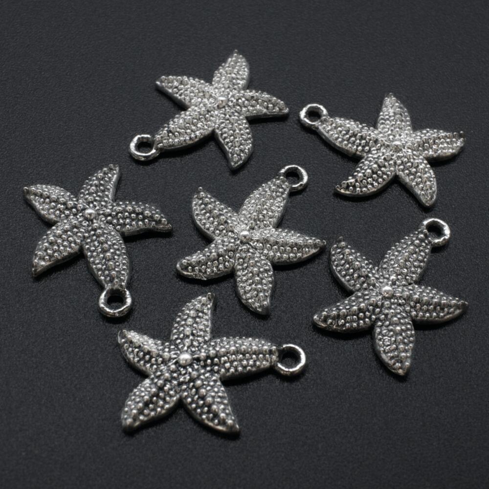 Antique Silver Metal Charm Starfish 19mm 8pc