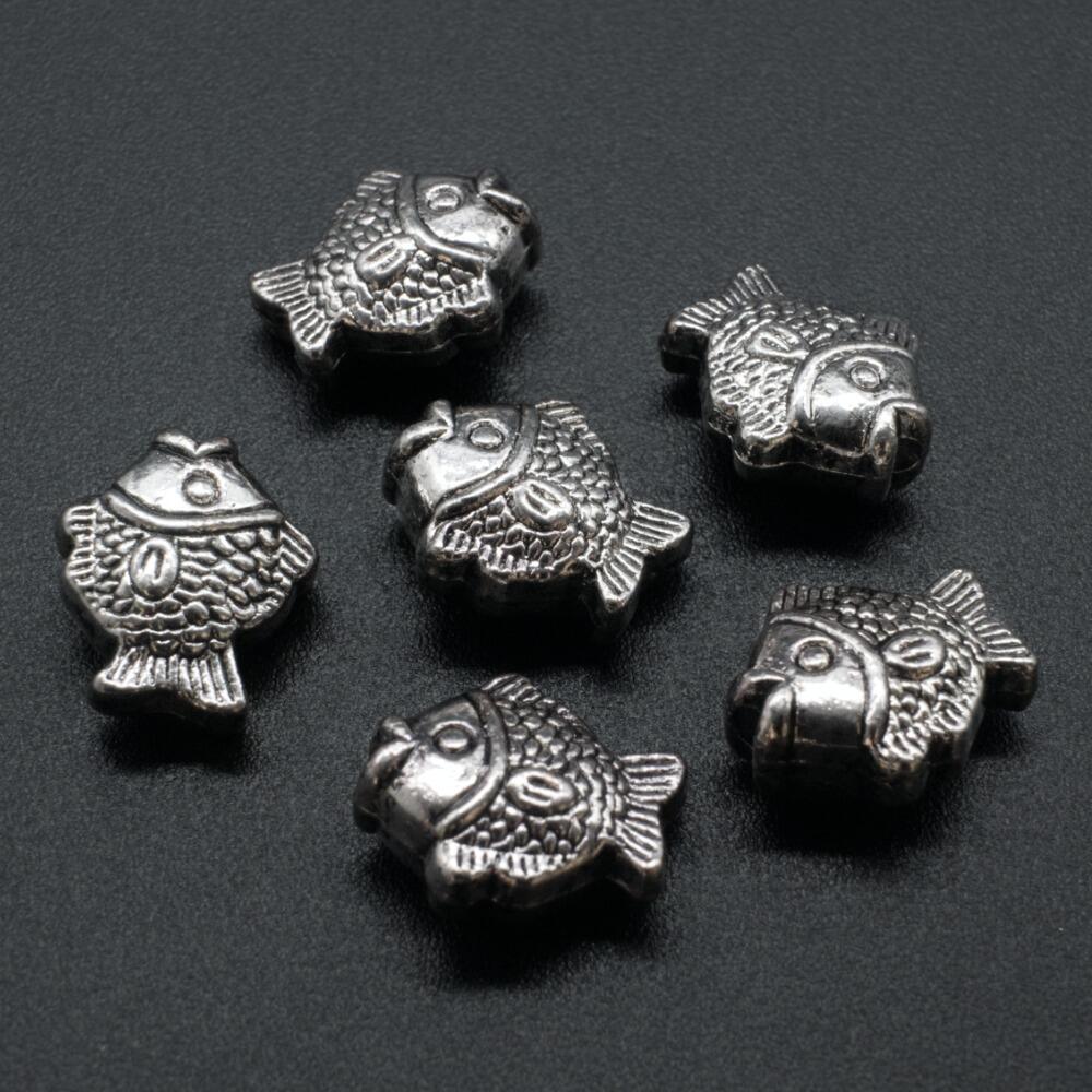 Antique Silver Metal Bead Fish 15mm 8pcs