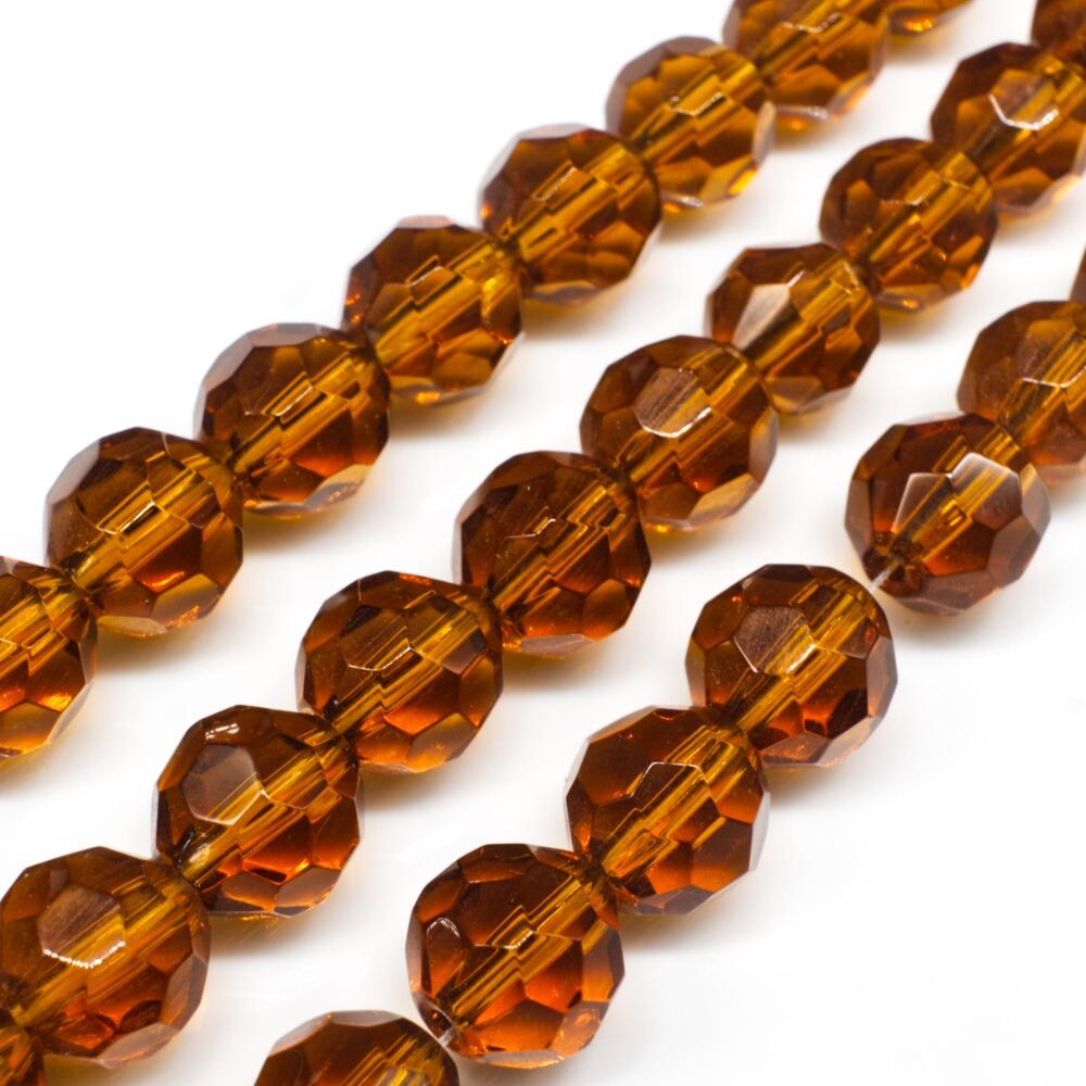 Glass Beads 10mm Facet Round - Dark Topaz 14" String