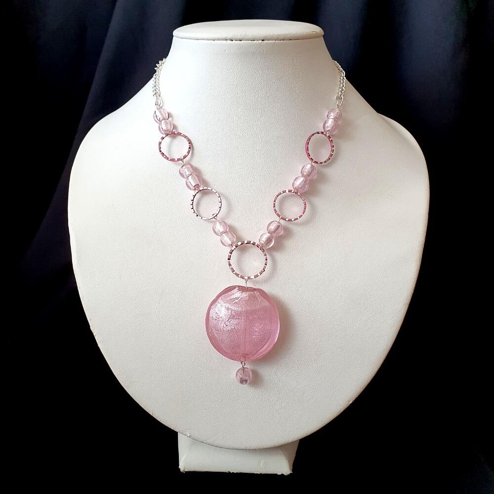 Ellen Silver Foil Necklace - Pink