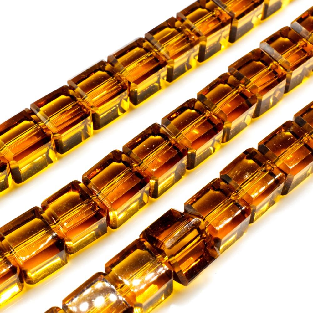 Glass Beads 9mm Facet Cube - Dark Topaz 14" String