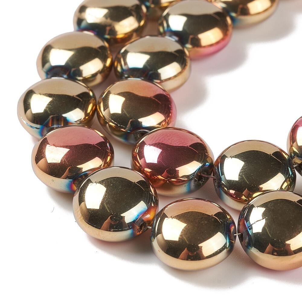 Glass Puff Coin 12mm Beads 10pcs - Rainbow