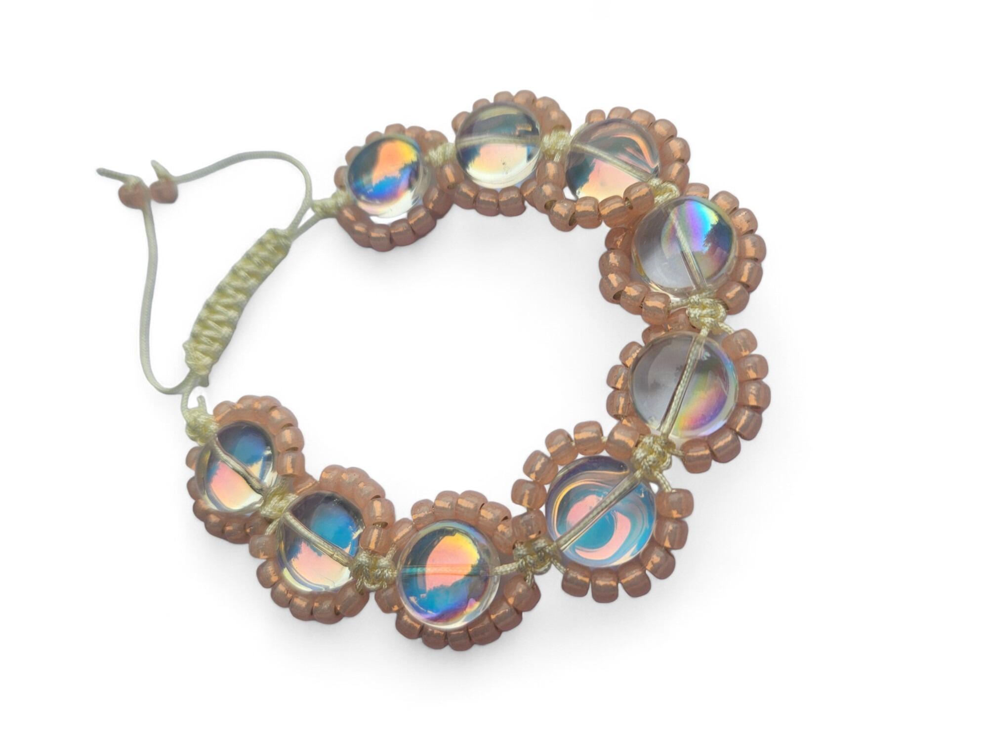 Macrame Glass Coin Bracelet - Crystal AB