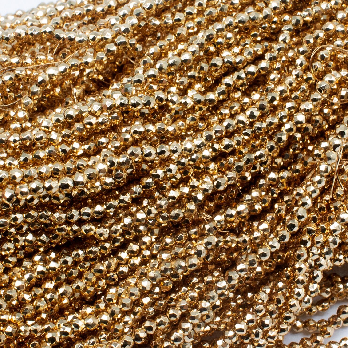 Micro Crystal Round Beads 1.5mm - Metallic Champagne Gold