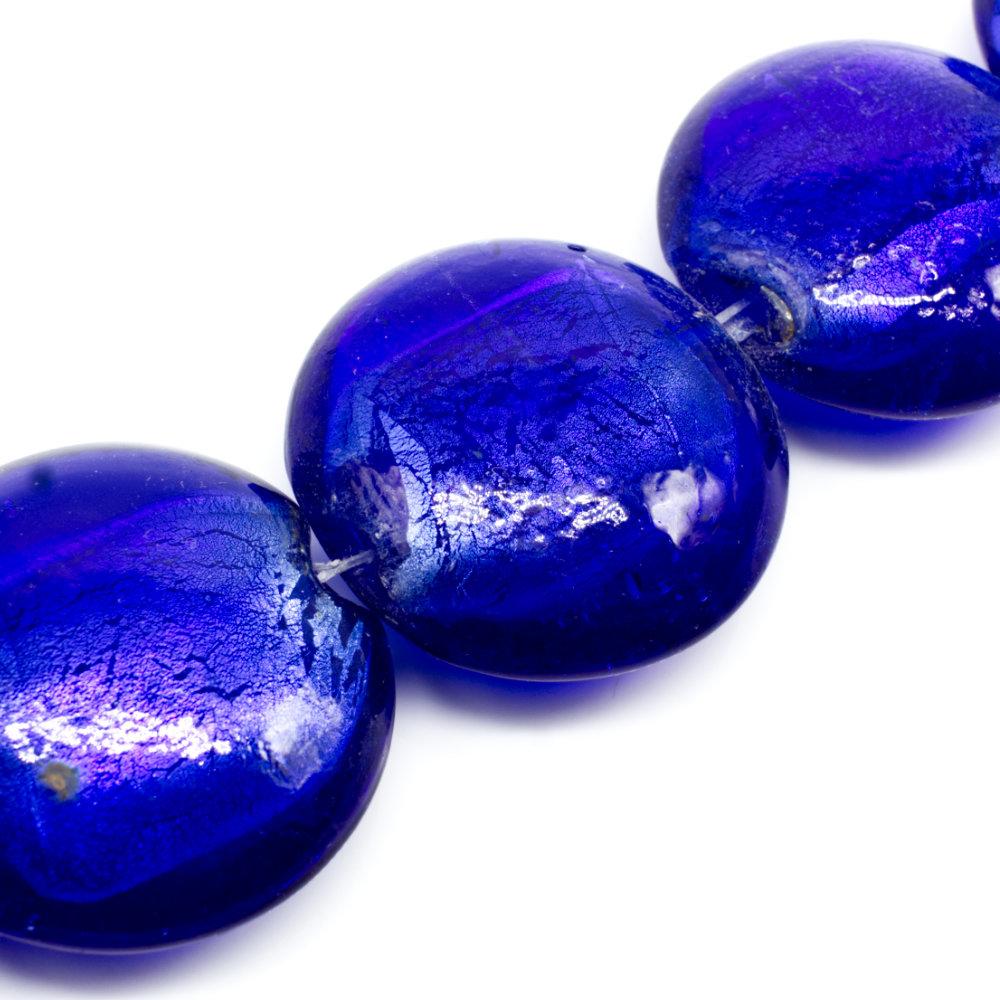 Silver Foil Disc Bead 34mm - Dark Blue