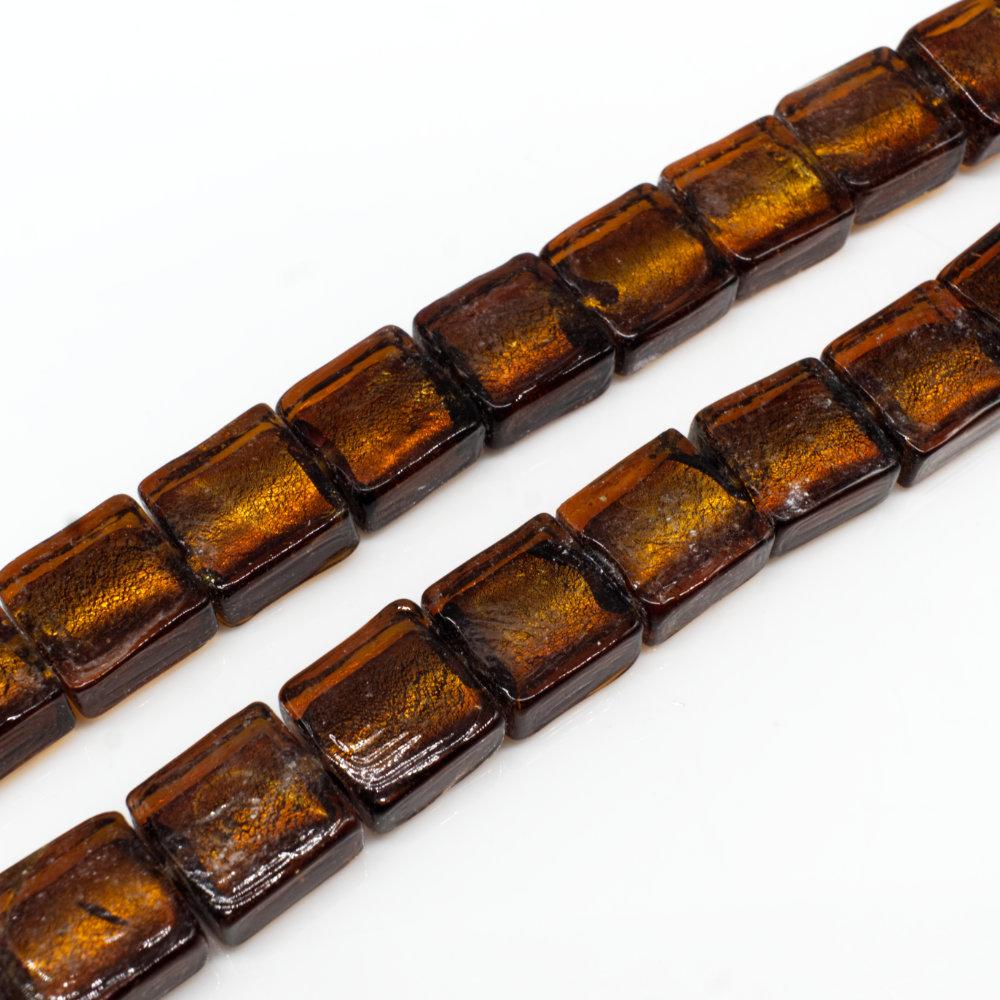 Silver Foil Square Beads 12mm - Brown