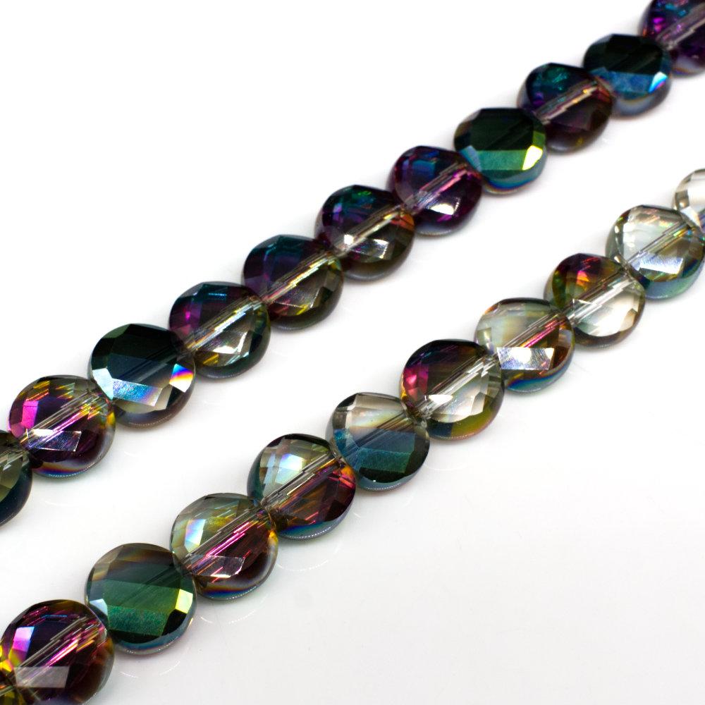 Crystal Curved Coin Bead 8mm - Clear Rainbow