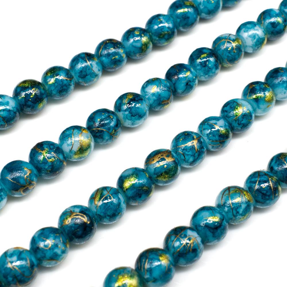 Oriental Splash Round Glass Beads 6mm - Teal