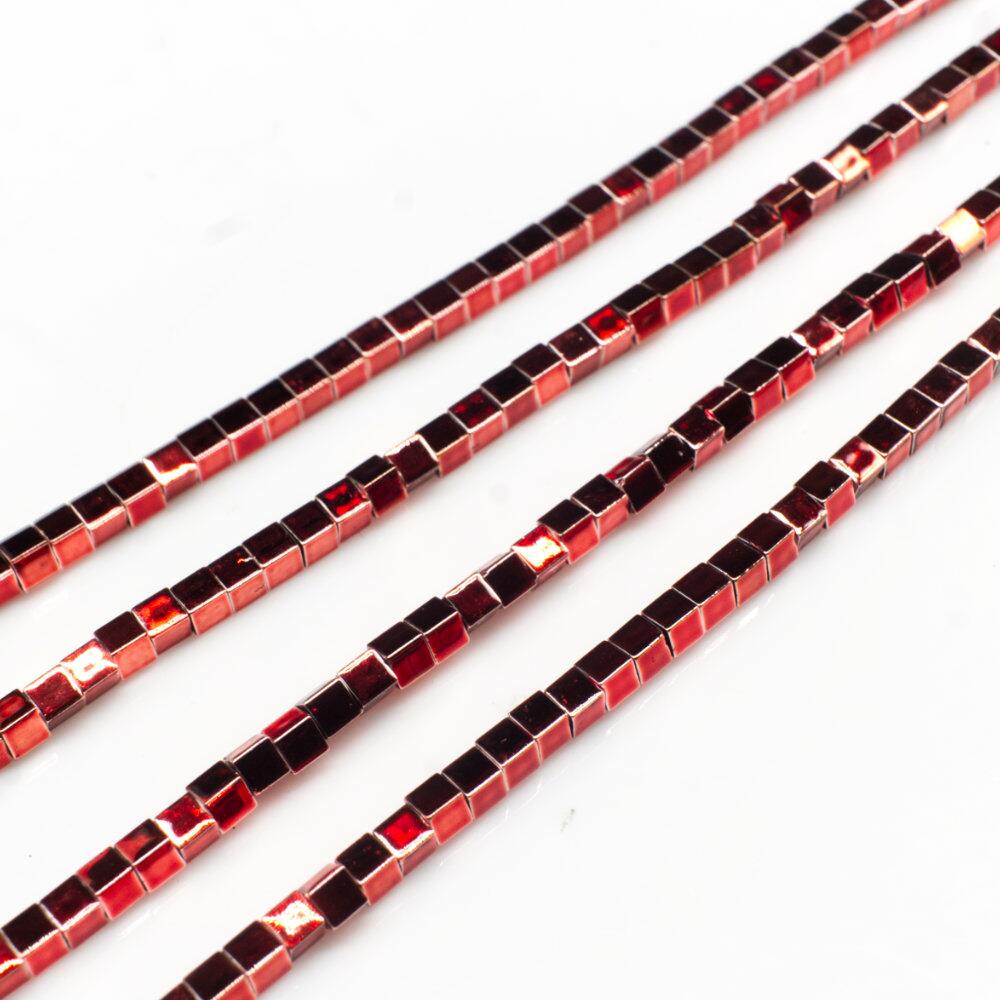 Hematite Cube 2mm - Metallic Red