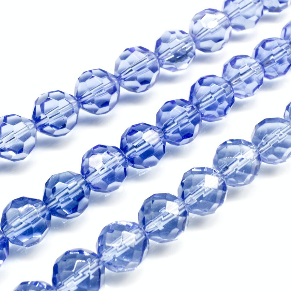 Glass Beads 10mm Facet Round - Blue 14" String