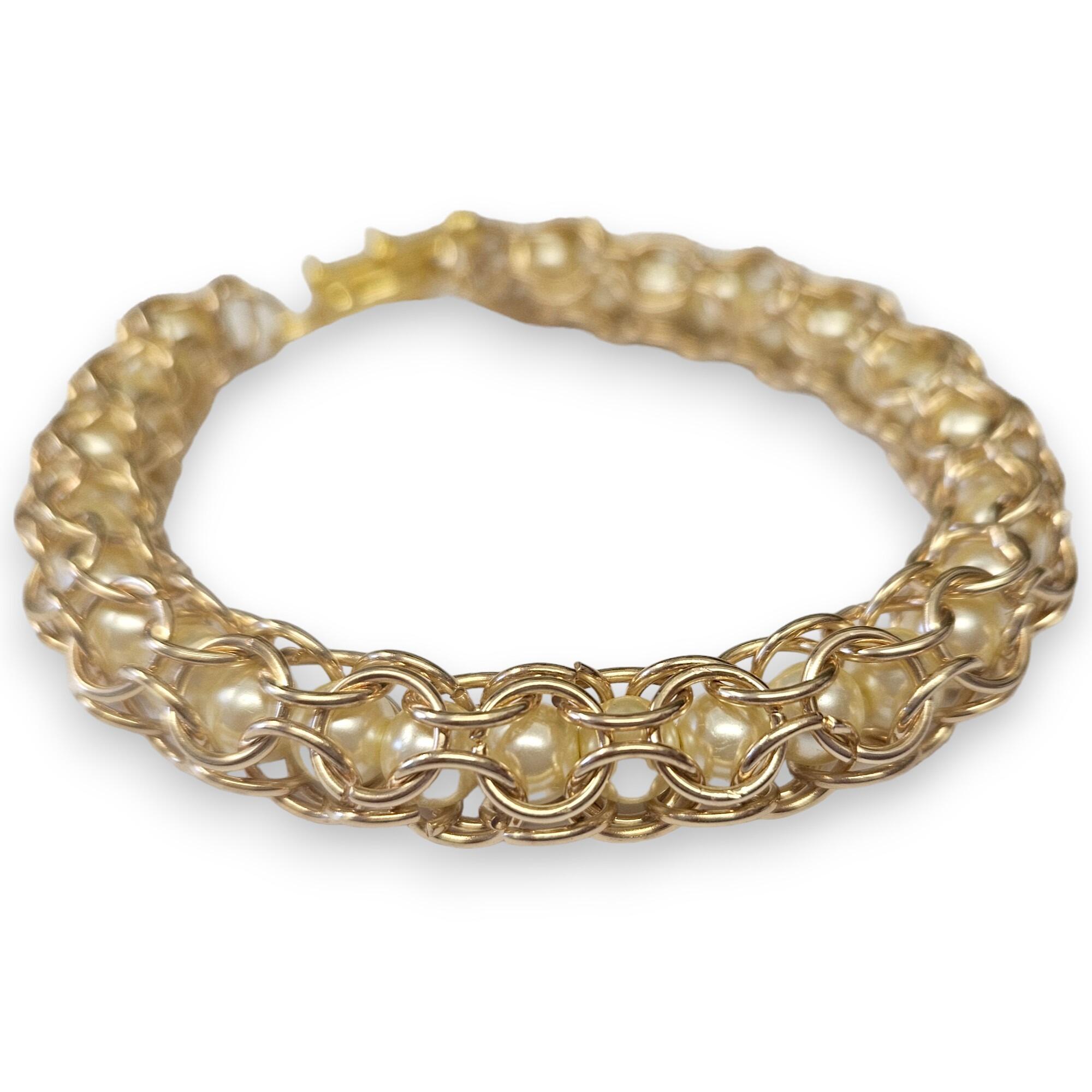 Cora Beaded Chain Maille Bracelets - Champagne Gold