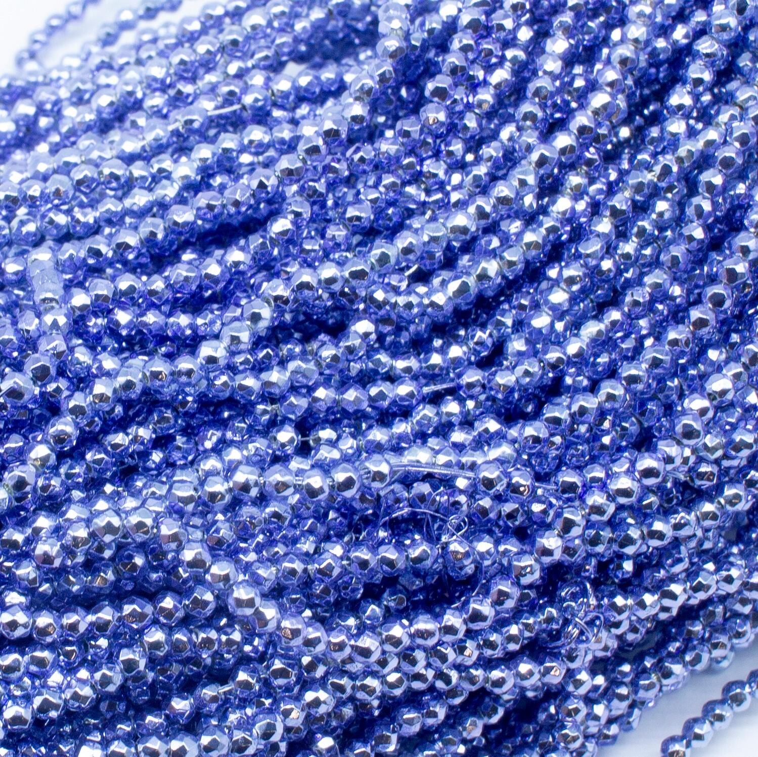 Micro Crystal Round Beads 1.5mm - Metallic Violet Blue