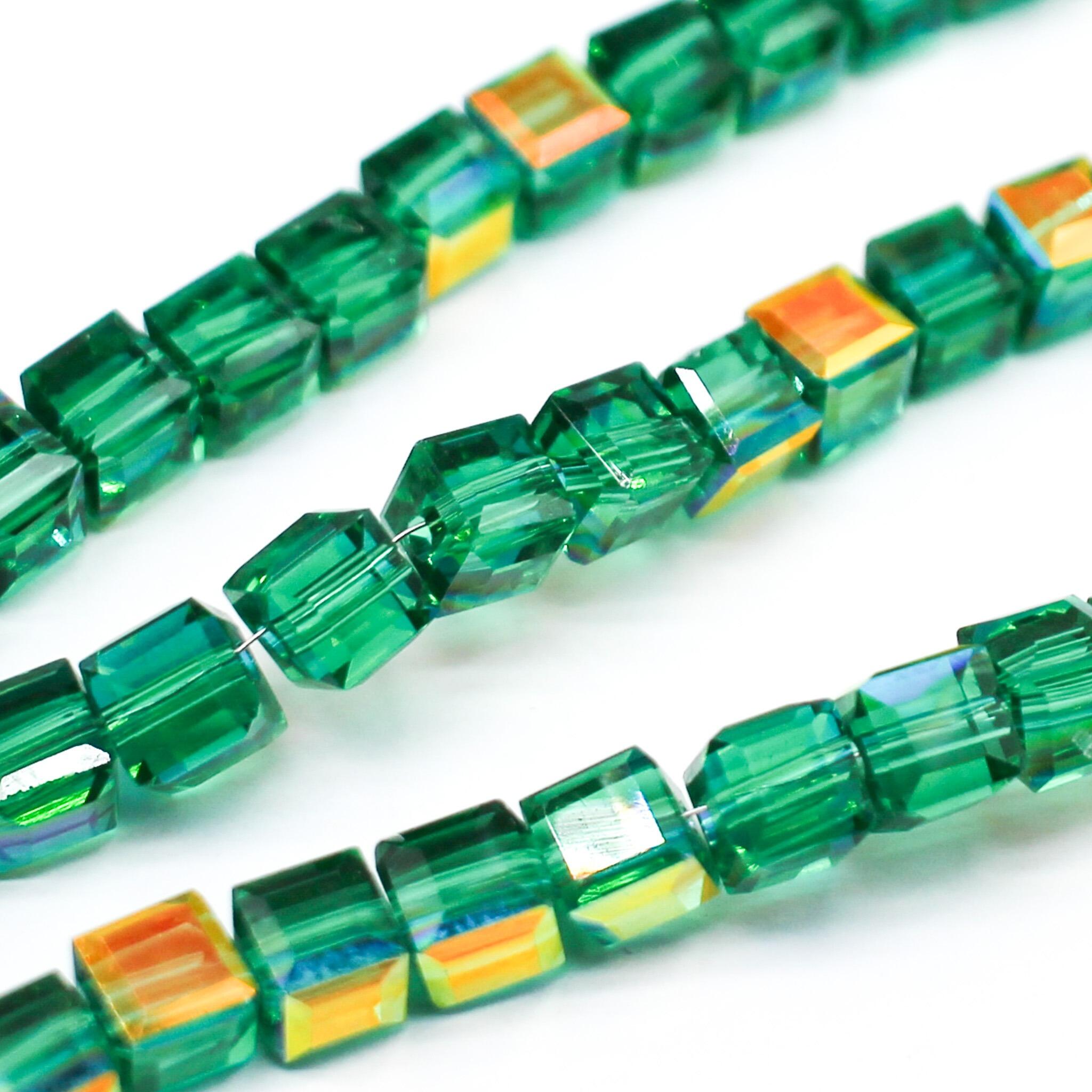 Crystal Facet Cube Beads 6mm - Emerald Rainbow 40pcs