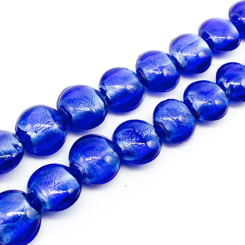 Silver Foil Disc Beads 15mm 25pcs - Dark Blue