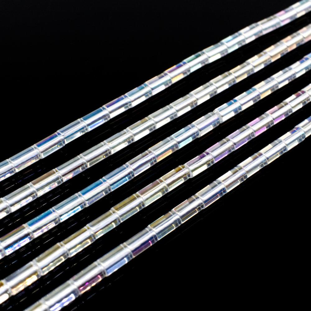Glass Tube Beads 5mm 15" String - Crystal AB