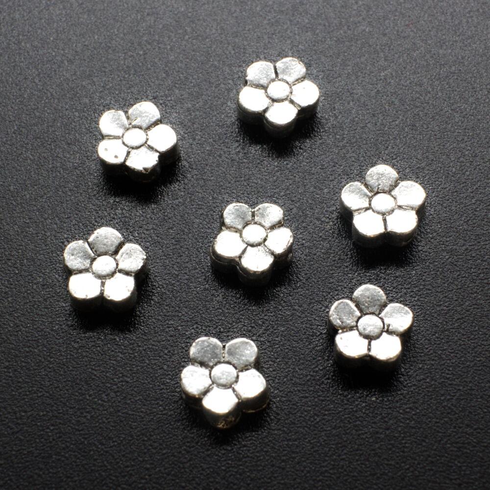Antique Silver Metal Bead 5 Petal Flower 7.5mm 25pcs