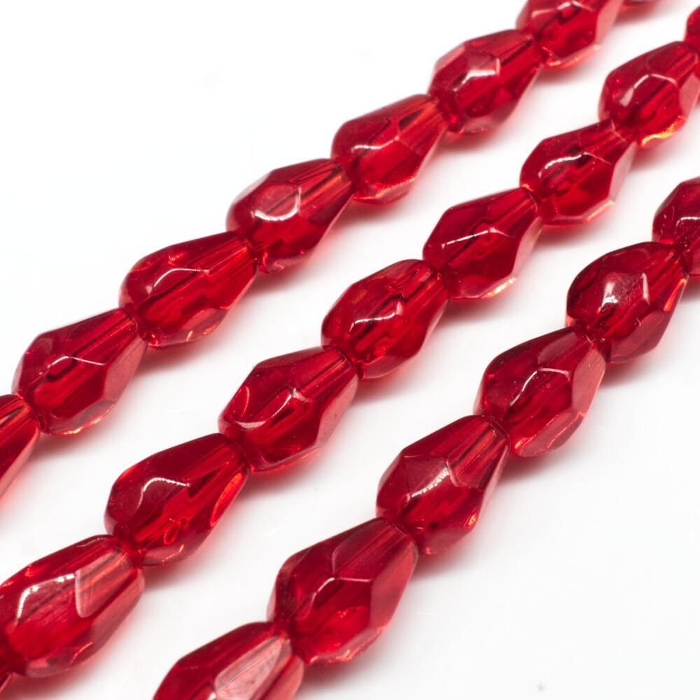 Glass Beads 11mm Facet Drop - Red 14" String