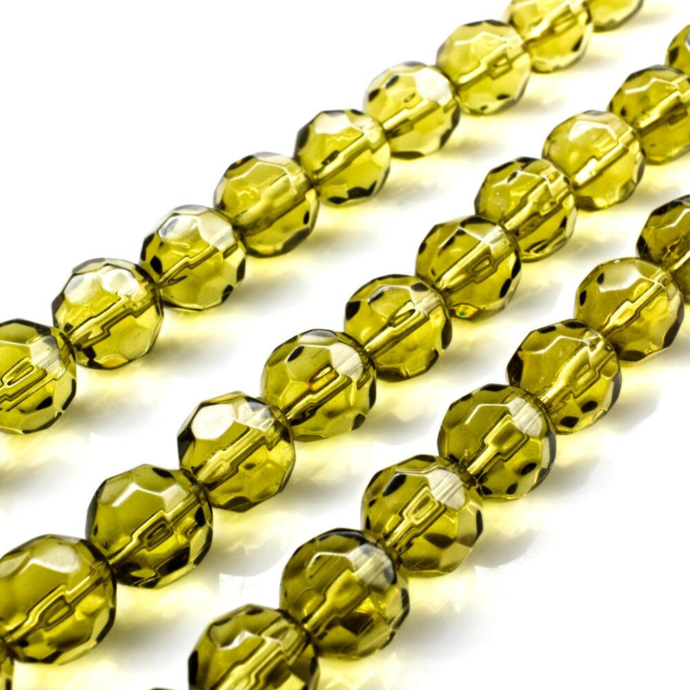 Glass Beads 10mm Facet Round - Olive 14" String