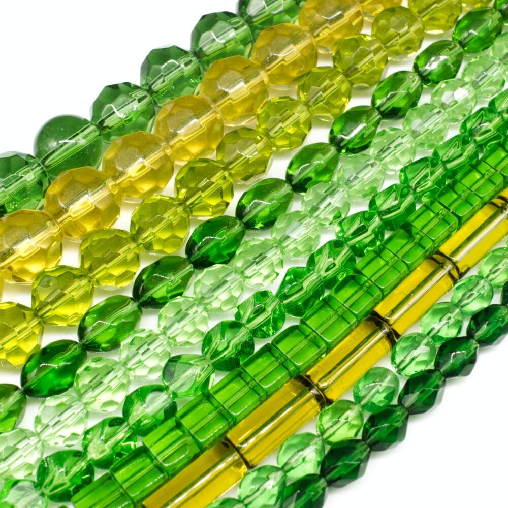 12 Strings Glass Bead Mix - Greens | Craft, hobby & jewellery supplies ...