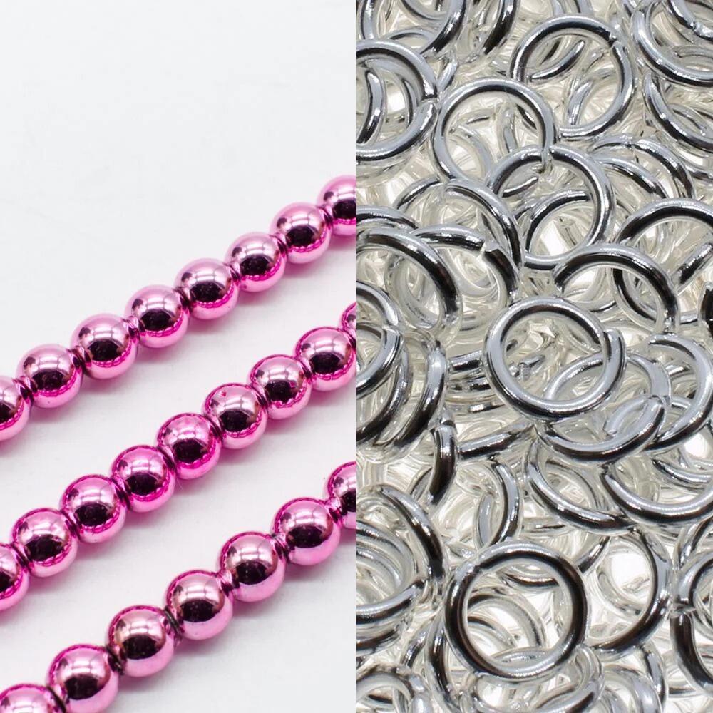 Hematite Double Row Chainmaille - Silver Met. Pink