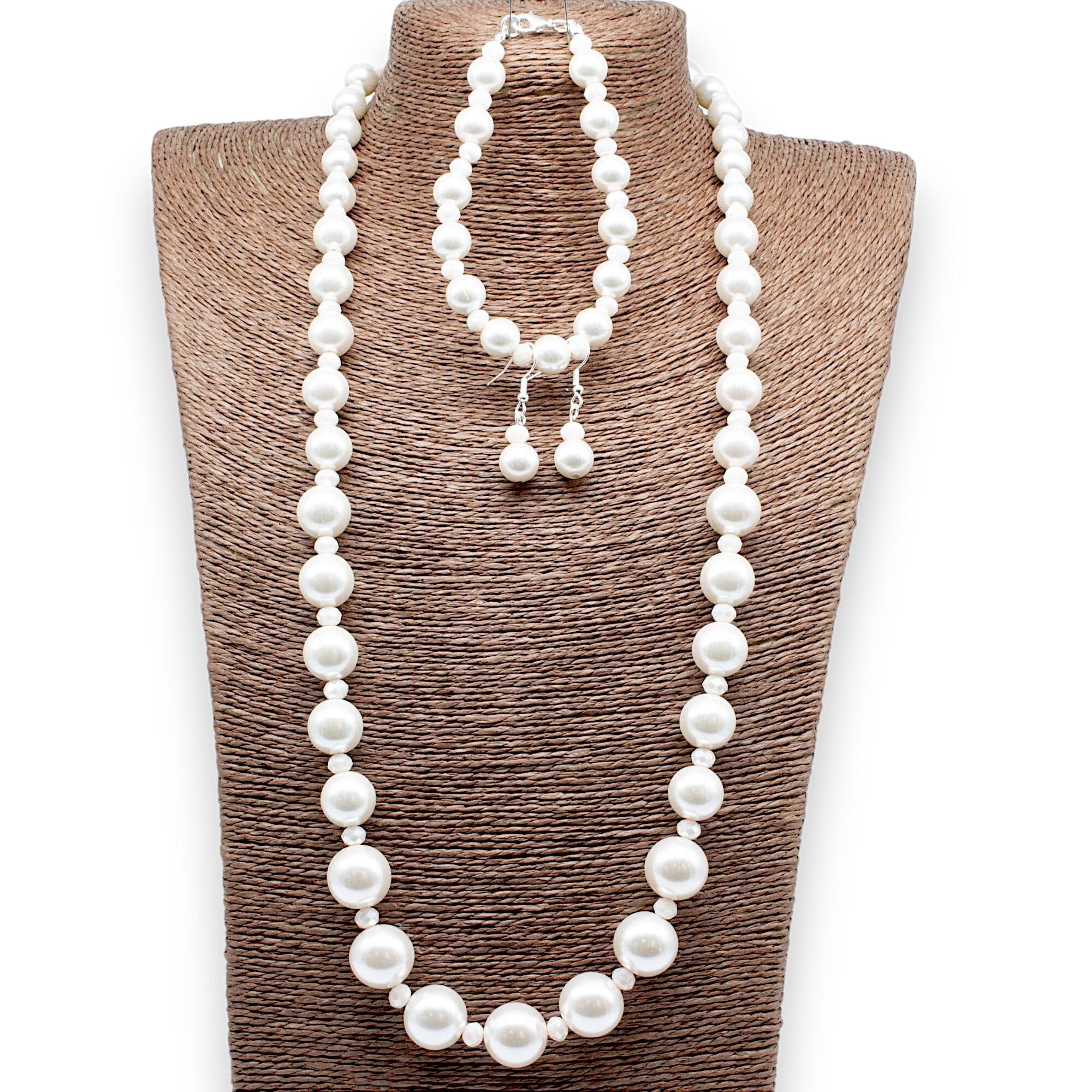 Graduated Pearl & Crystal Jewellery - Pale Pink