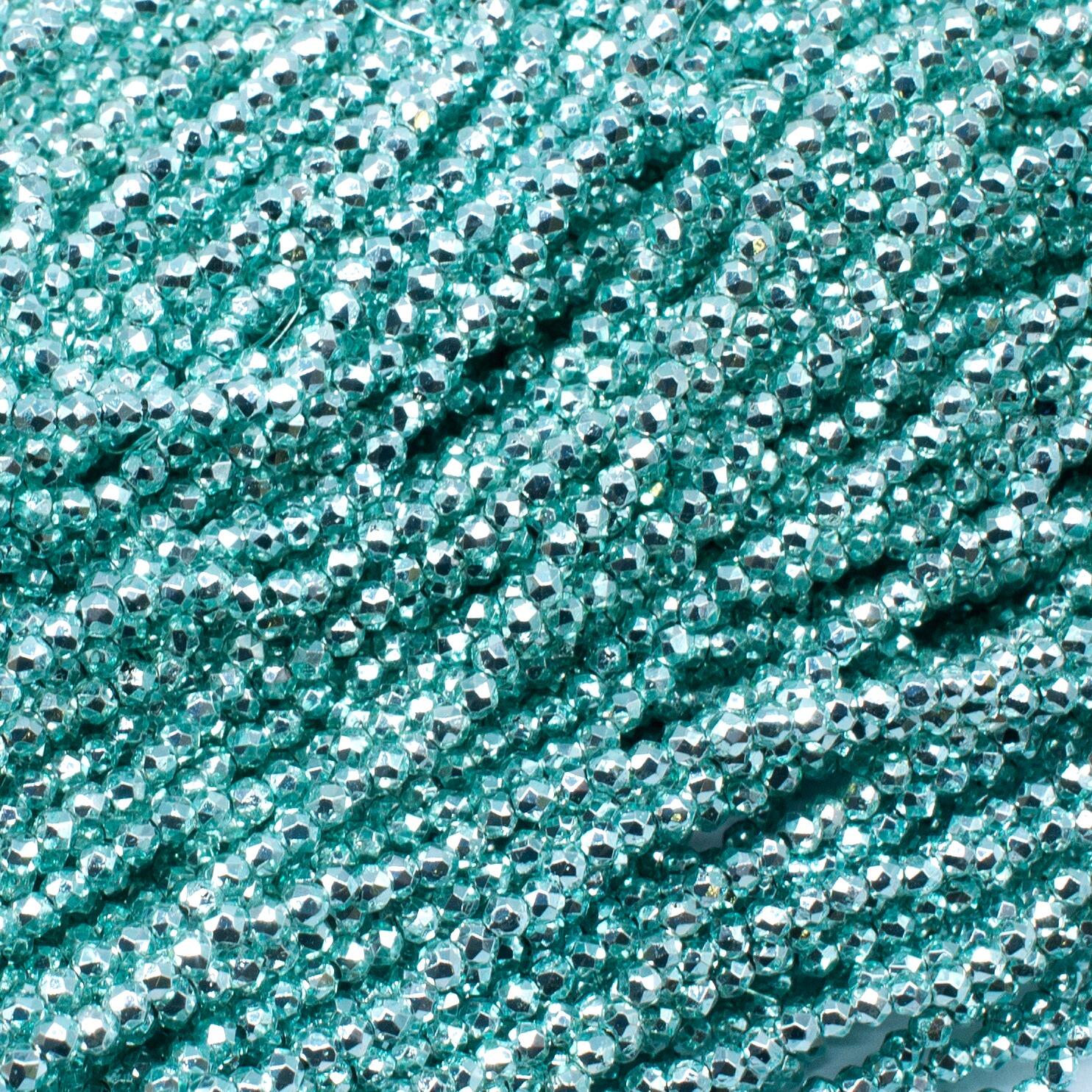 Micro Crystal Round Beads 1.5mm - Metallic Aqua