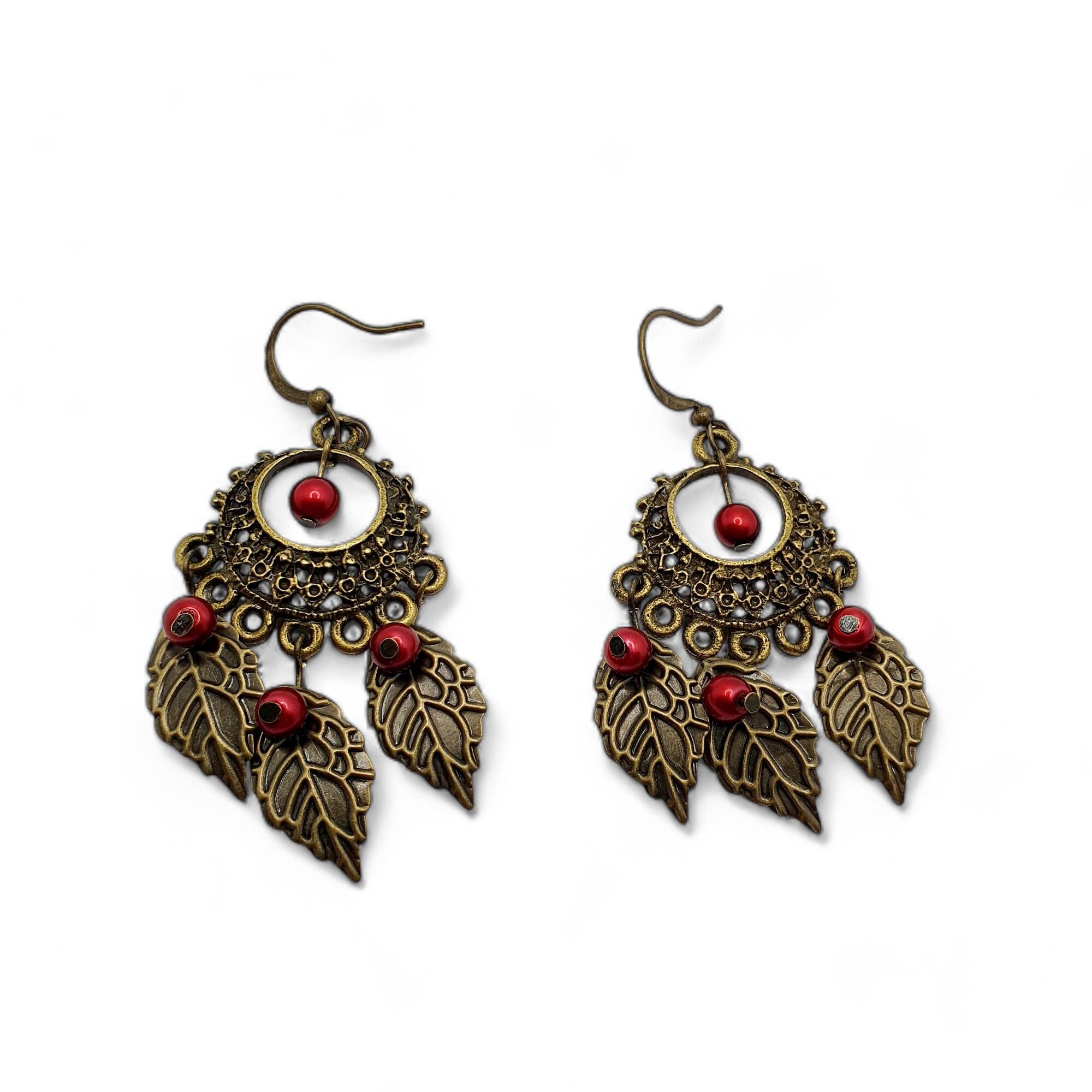 Autumn Bronze Earrings 3 Pairs - Ruby Red