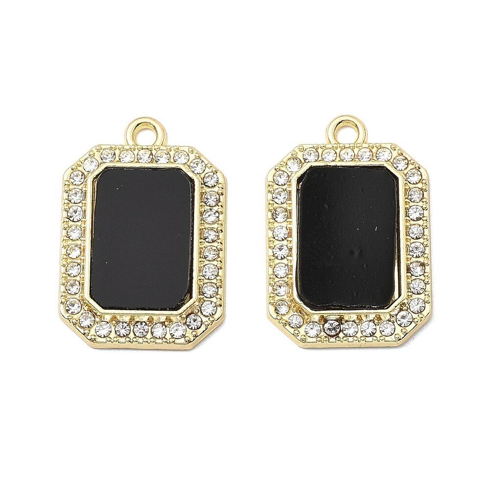 Alloy Charm diamante with black disc 19mm 2pcs Gold
