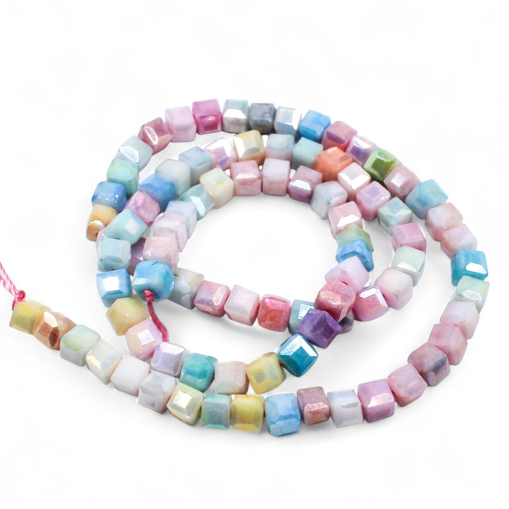 Crystal Cube 4mm - Pastel Marble Mix 15" string