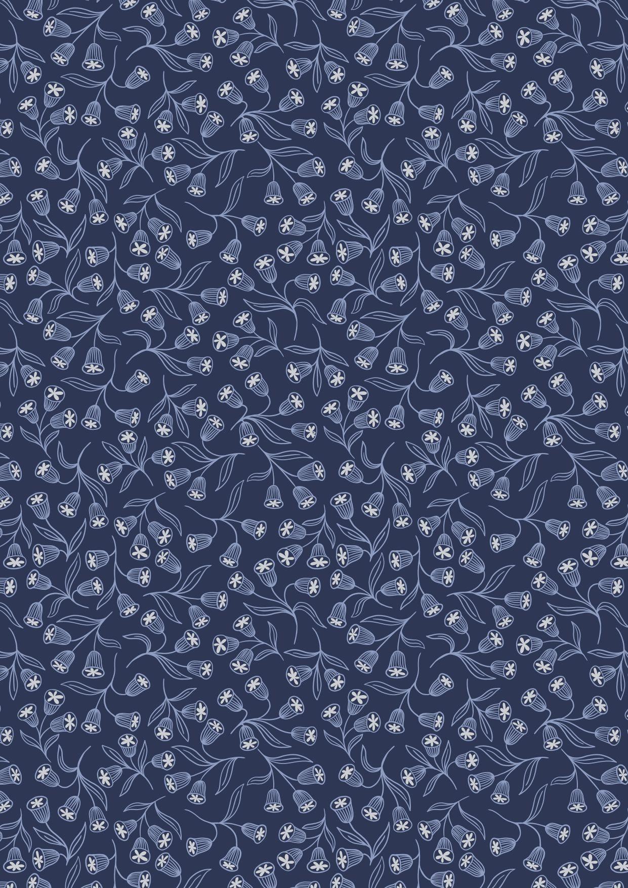 Enchanted - Enchanted flowers on Dark Blue with Silver metallic - A544.2