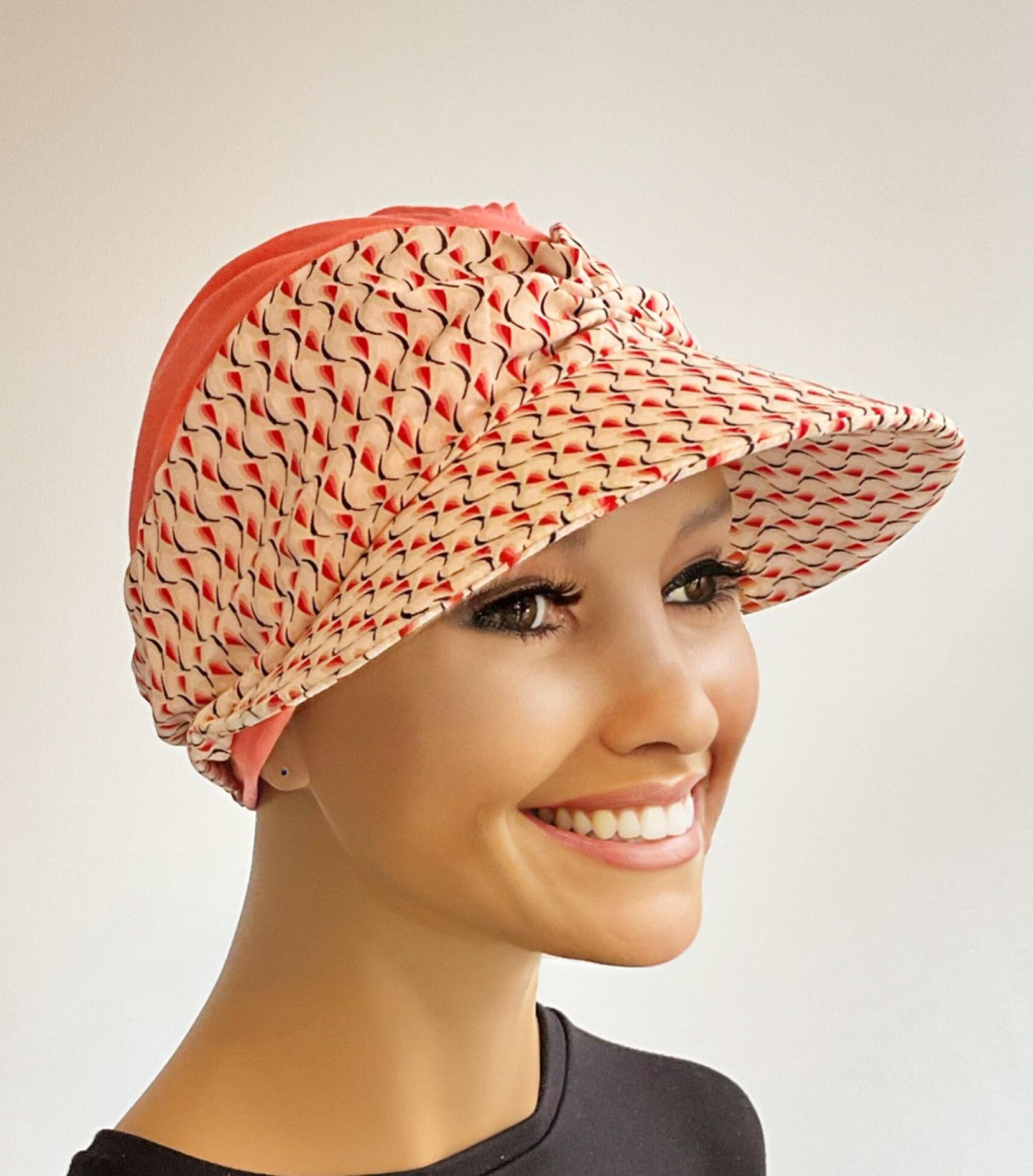 Coral hat & patterned visor