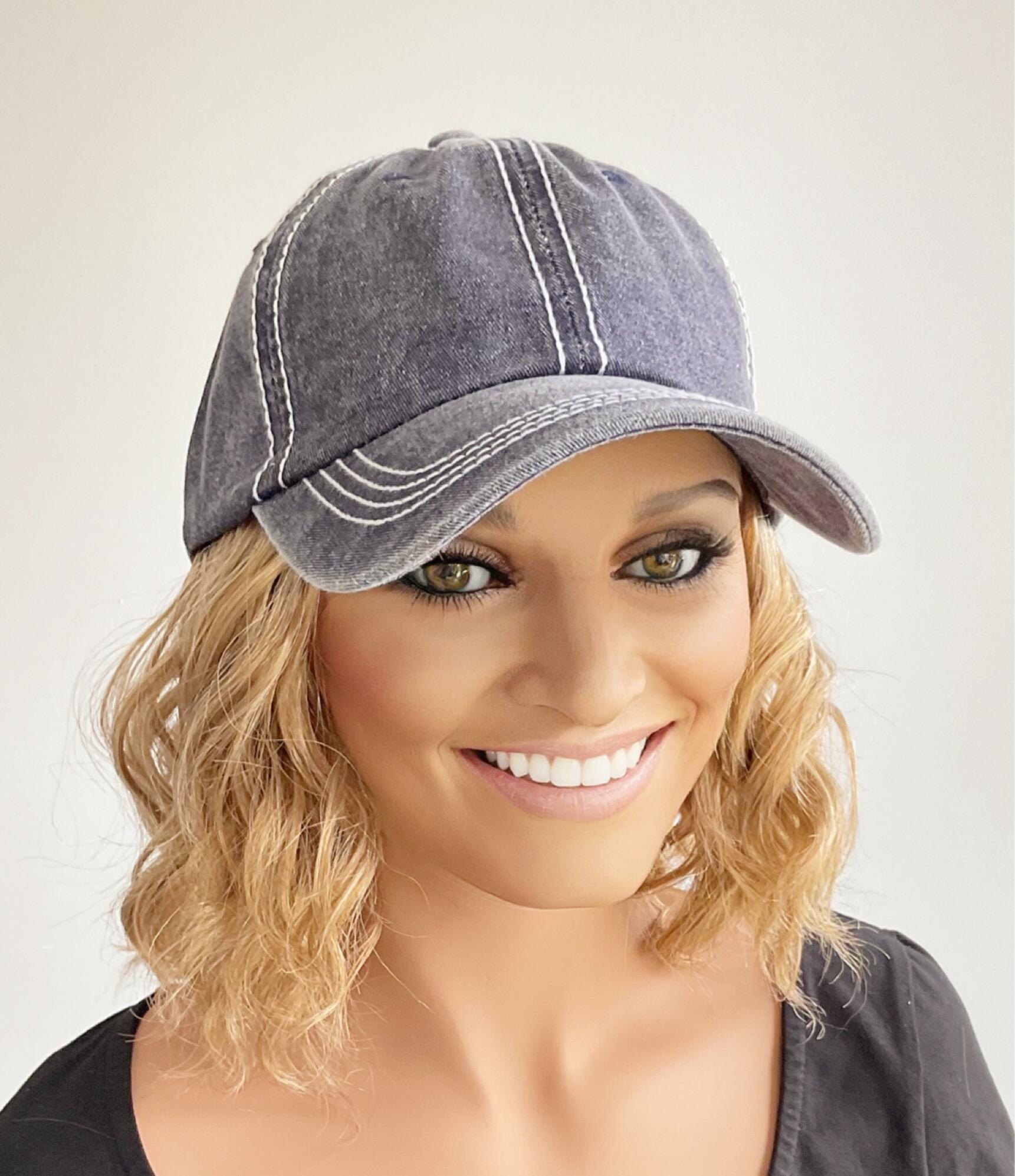Washed denim baseball Cap With Short Wave Hair