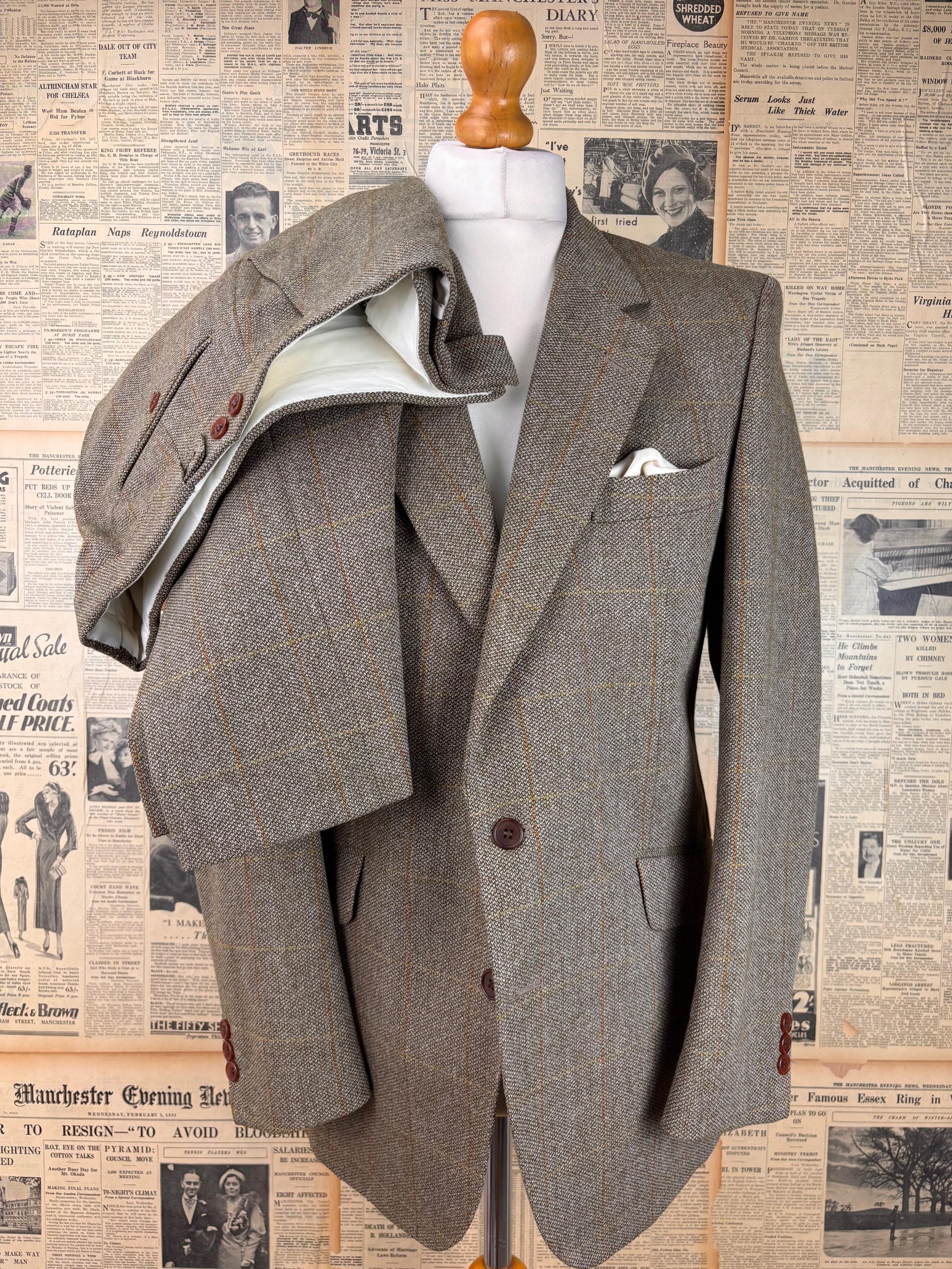 John G Hardy brown tweed suit size 40 reg