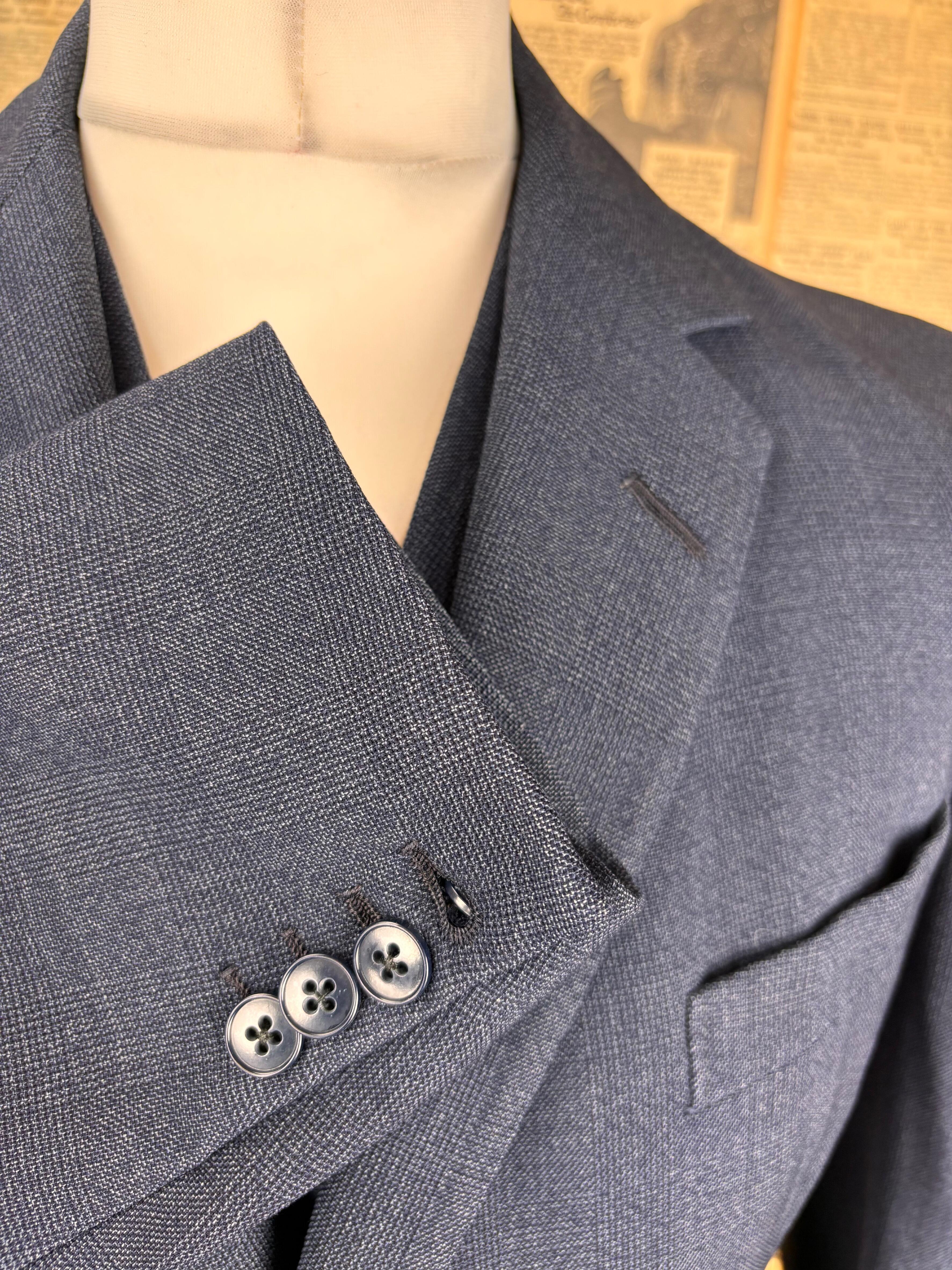 Meyer & Mortimer 3 piece Prince of Wales blue suit size 38 40