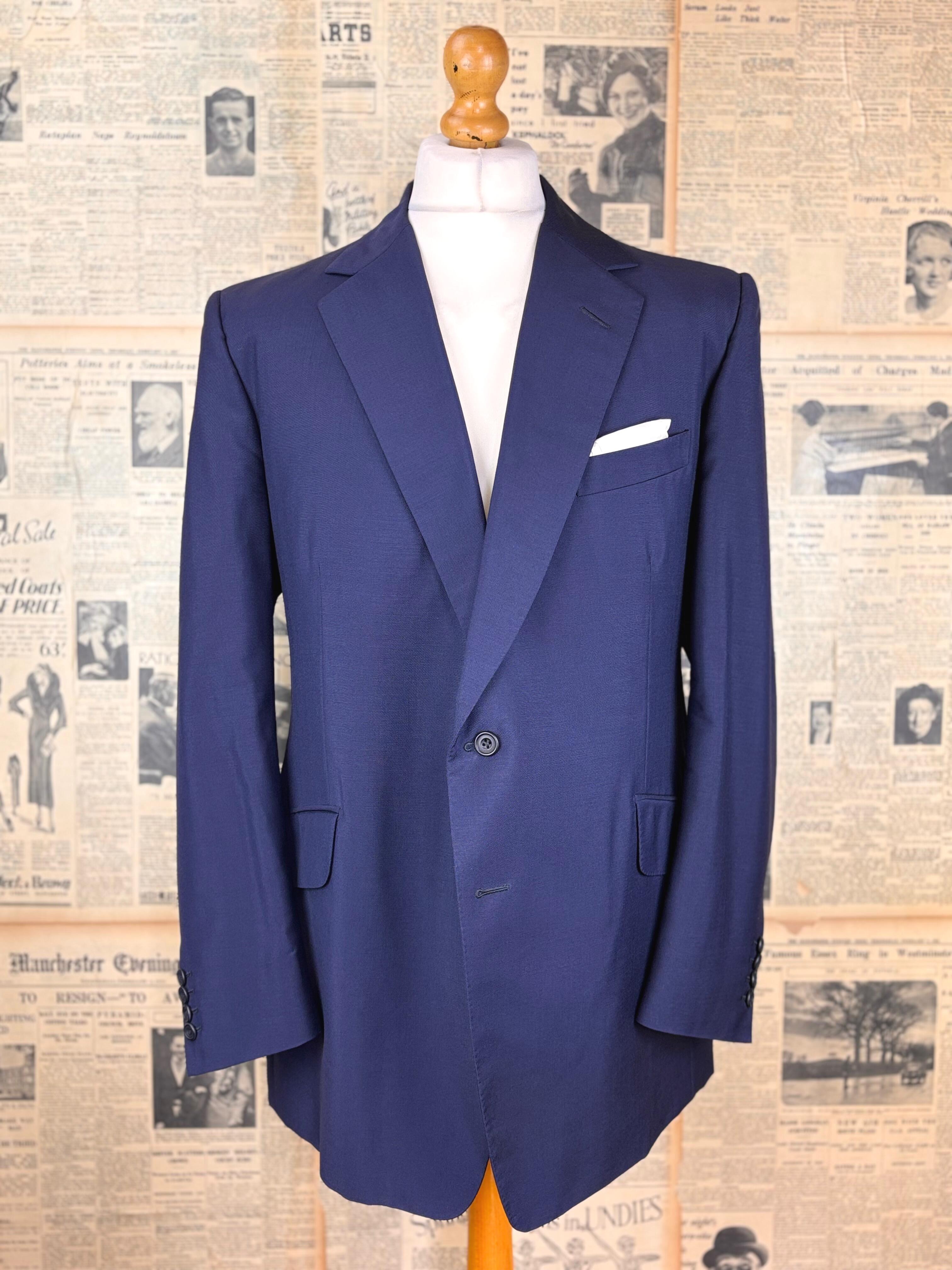 Welsh & Jefferies bespoke grey navy blue mohair suit size 46 long