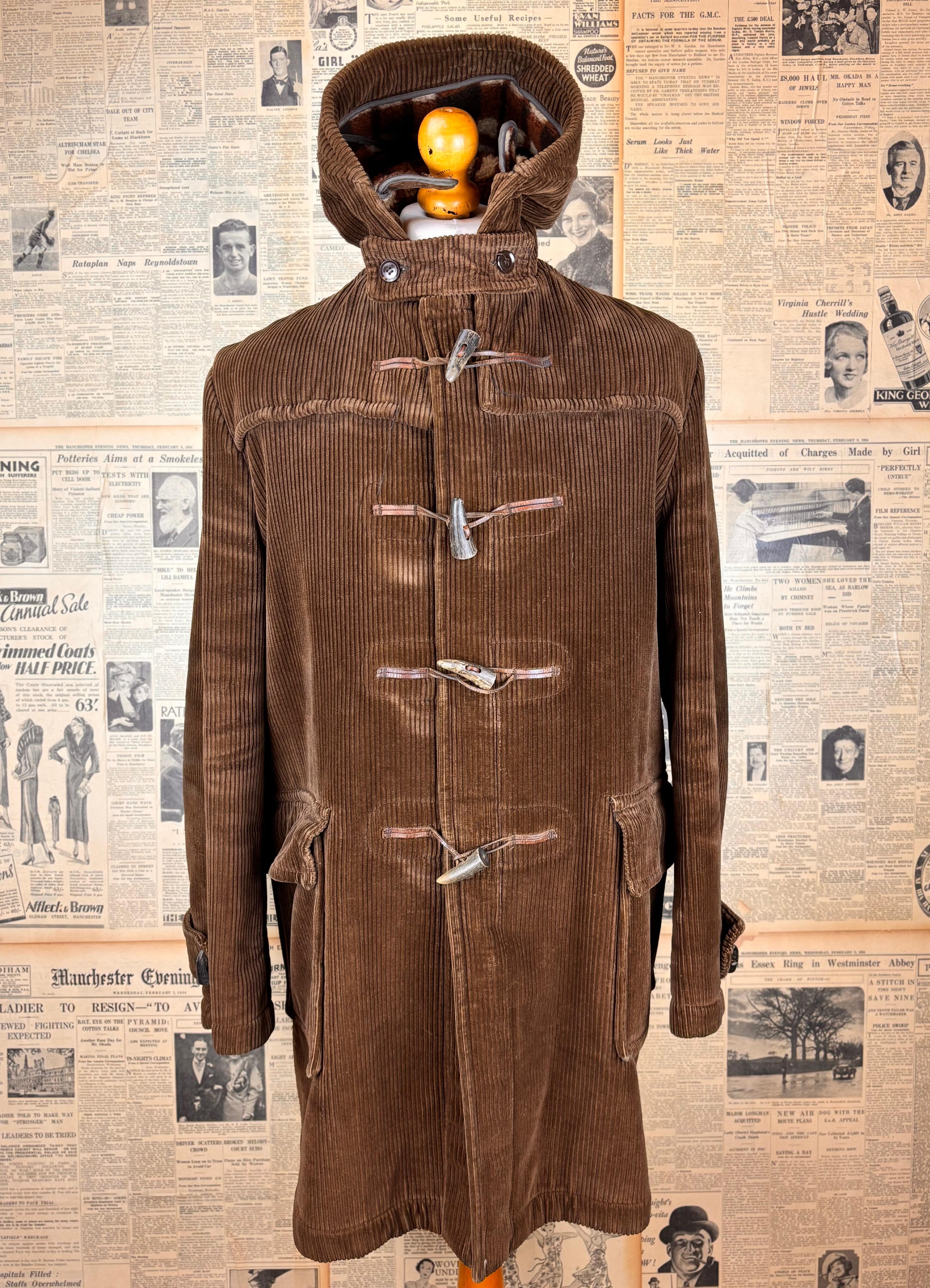 1970's Gloverall brown cord duffle coat size 40 42
