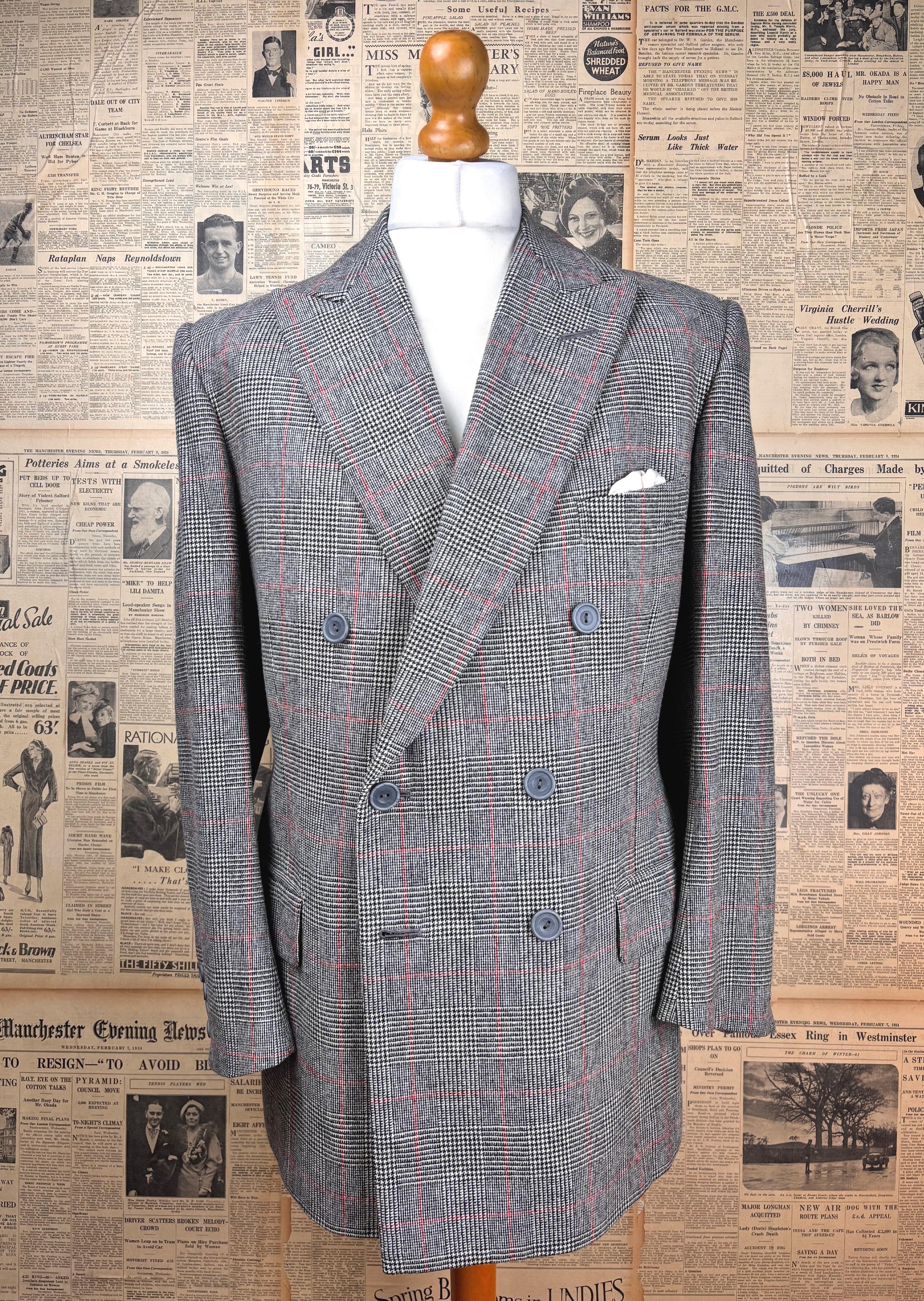 Henry Poole heavy flannel Prince of Wales suit size 42 reg