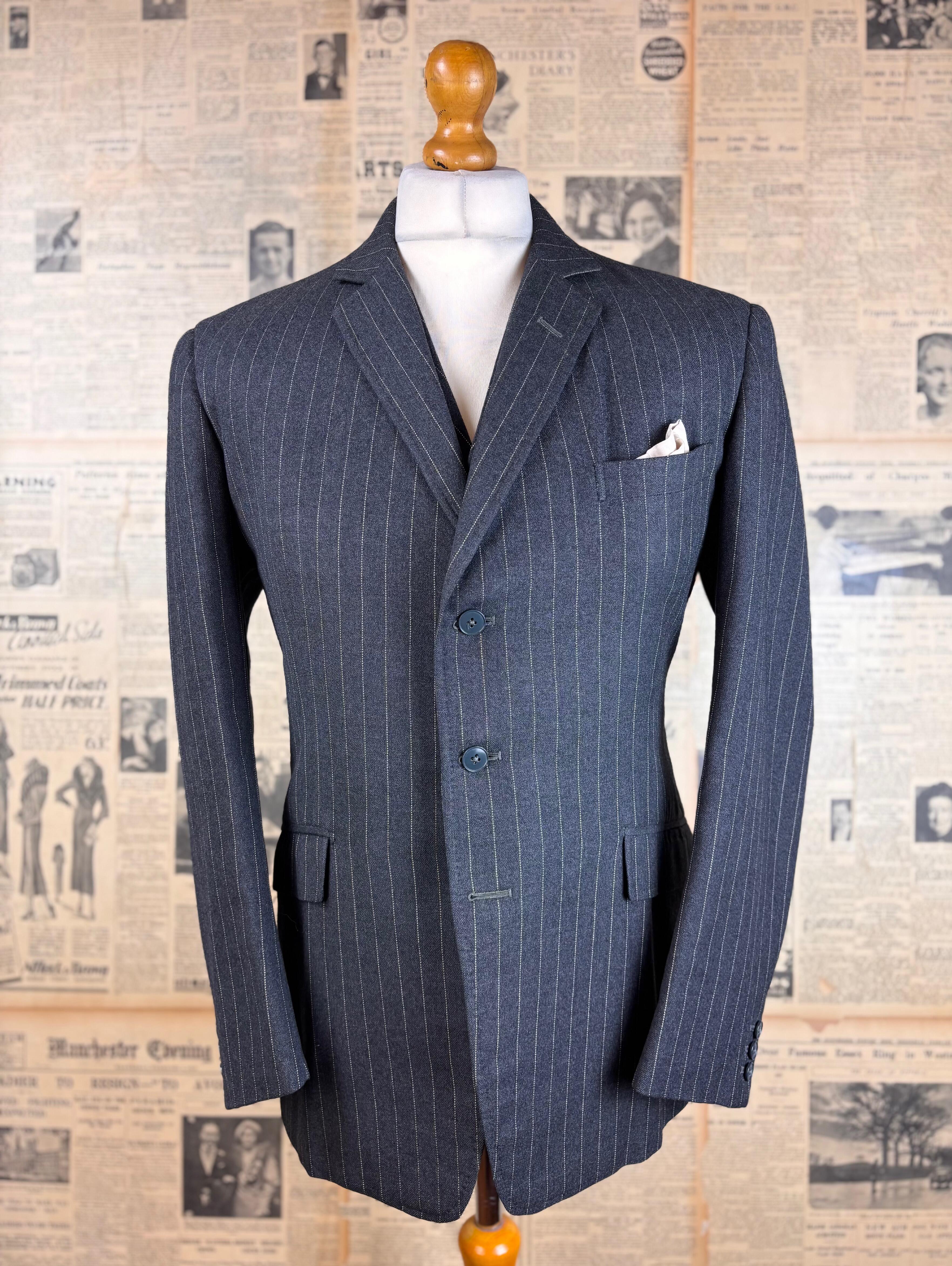 1960's bespoke three piece grey pinstripe suit size 40 42