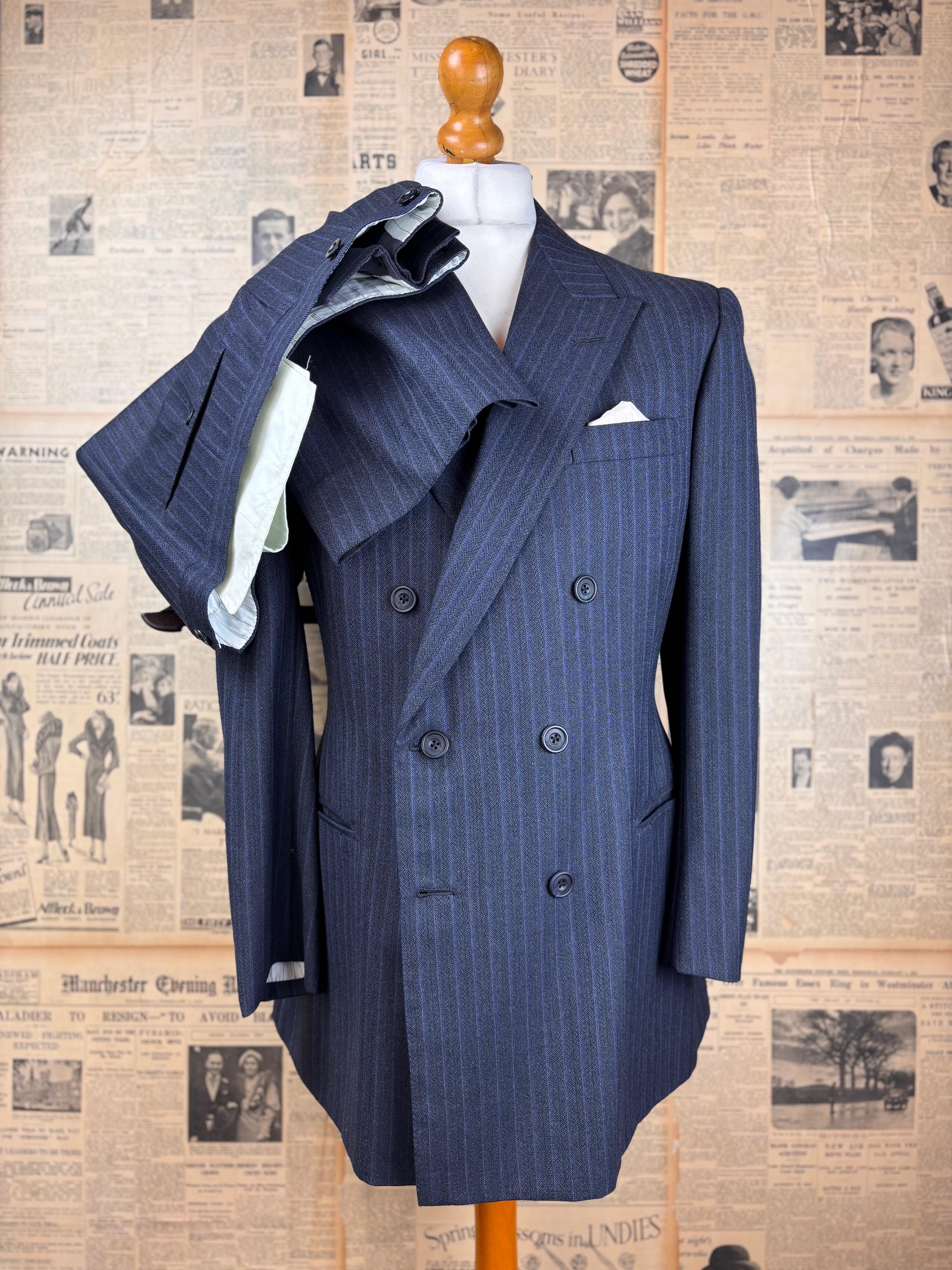 Meyer & Mortimer grey blue stripe wool suit size 42 44