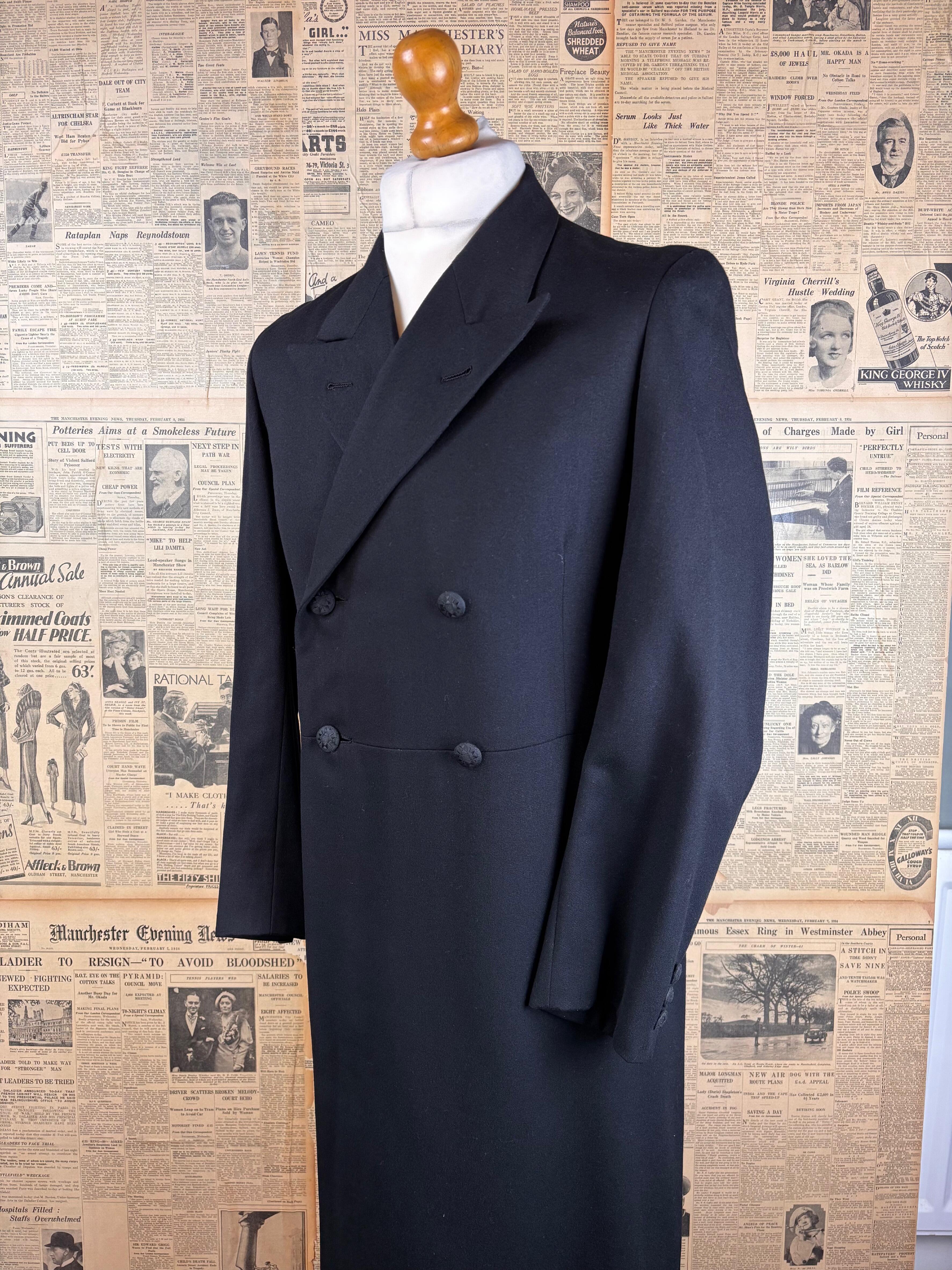 1930's four button doe skin frock coat size 40