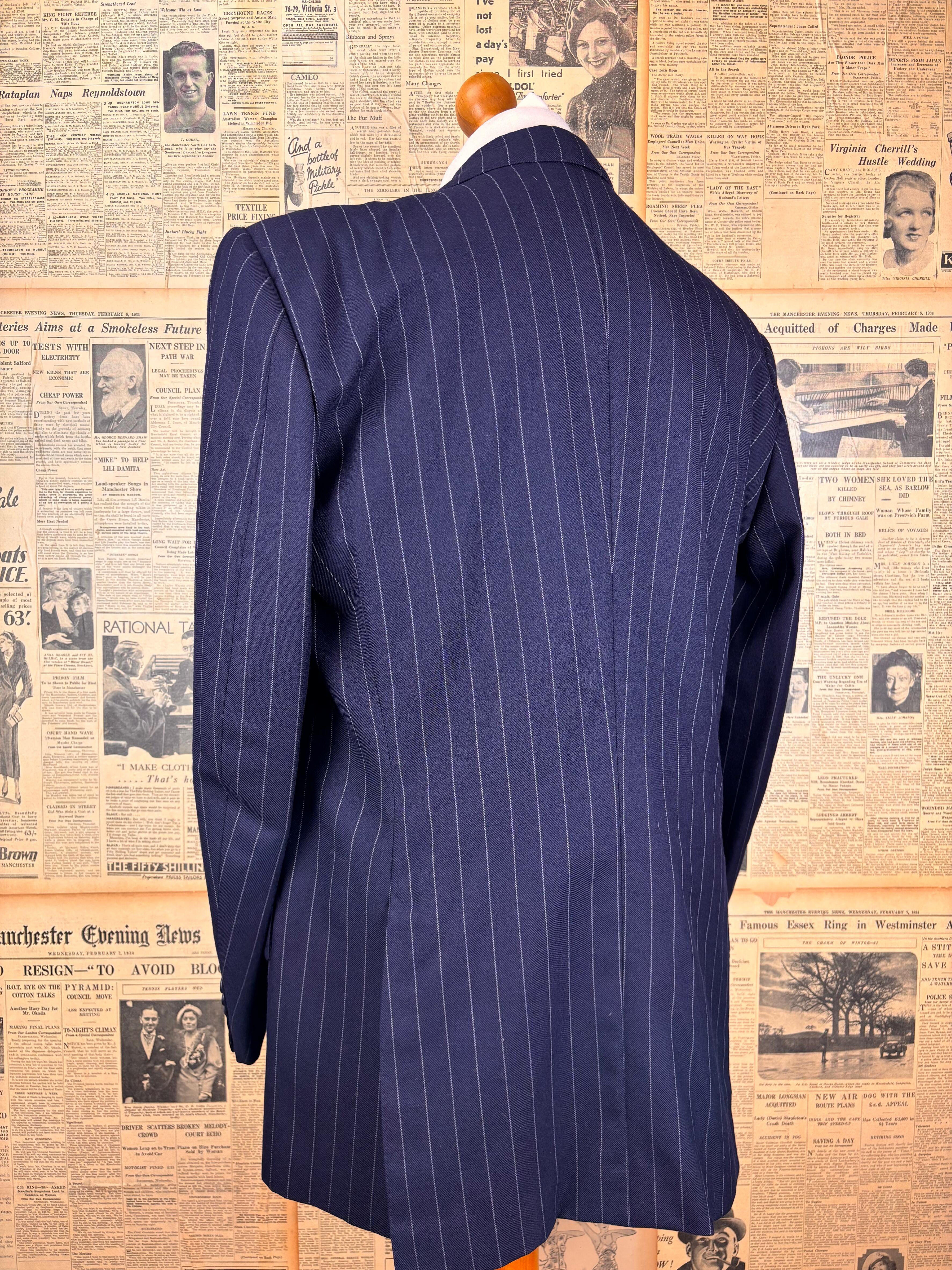 1991 Dege three piece bespoke navy city suit size 44 46