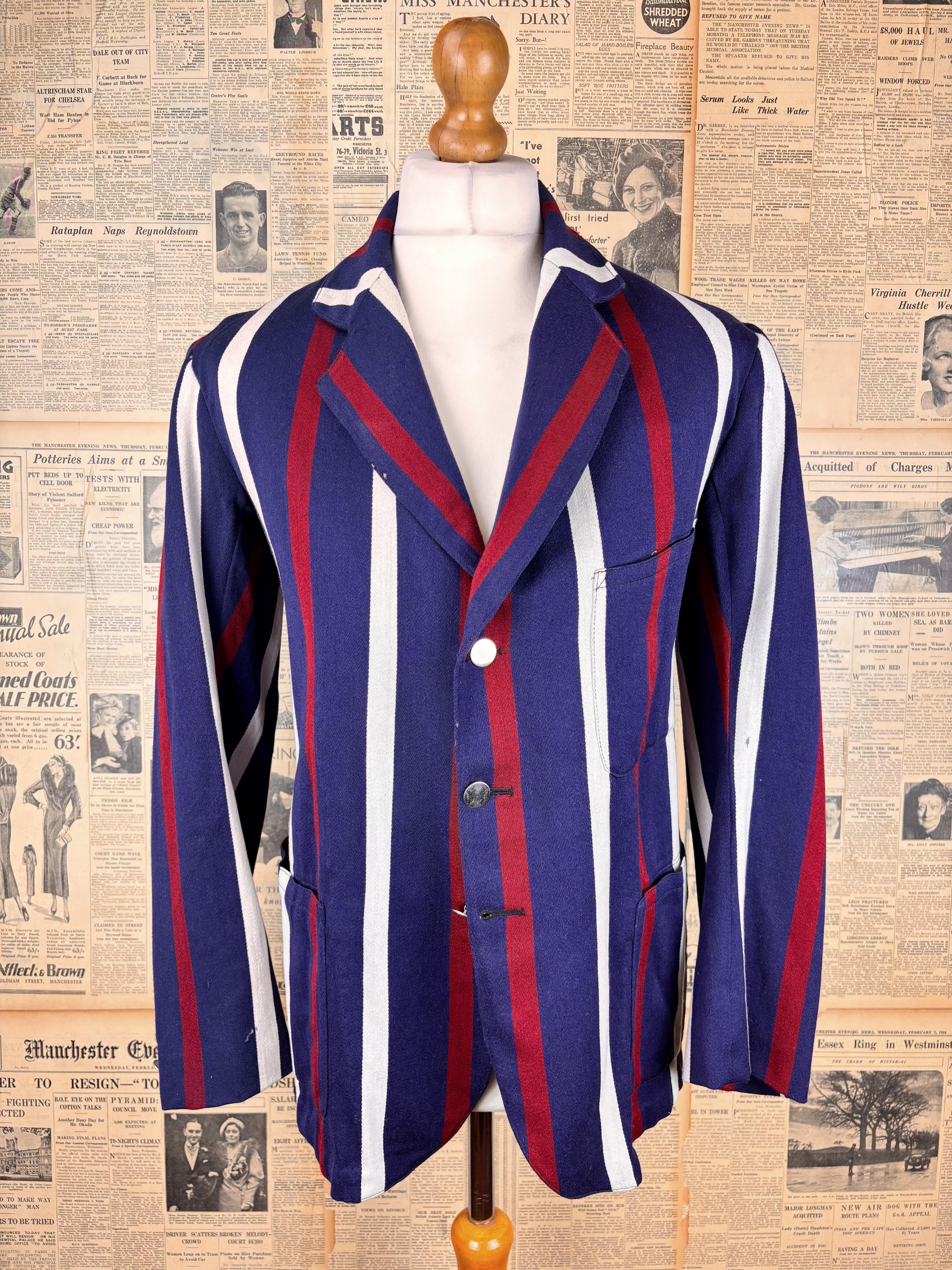 1920's striped college blazer size 42 reg