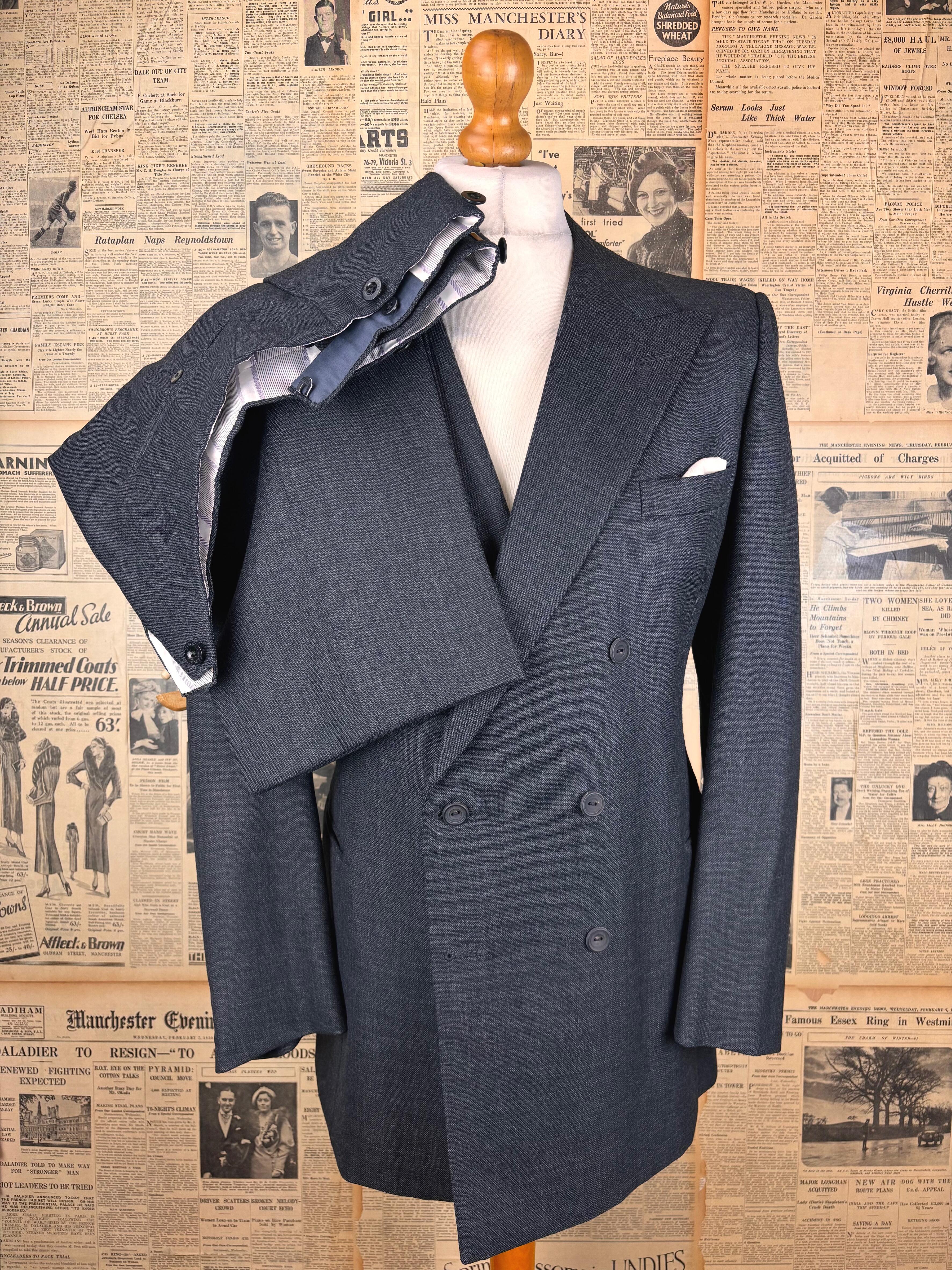 Huntsman grey double breasted suit size 42 44