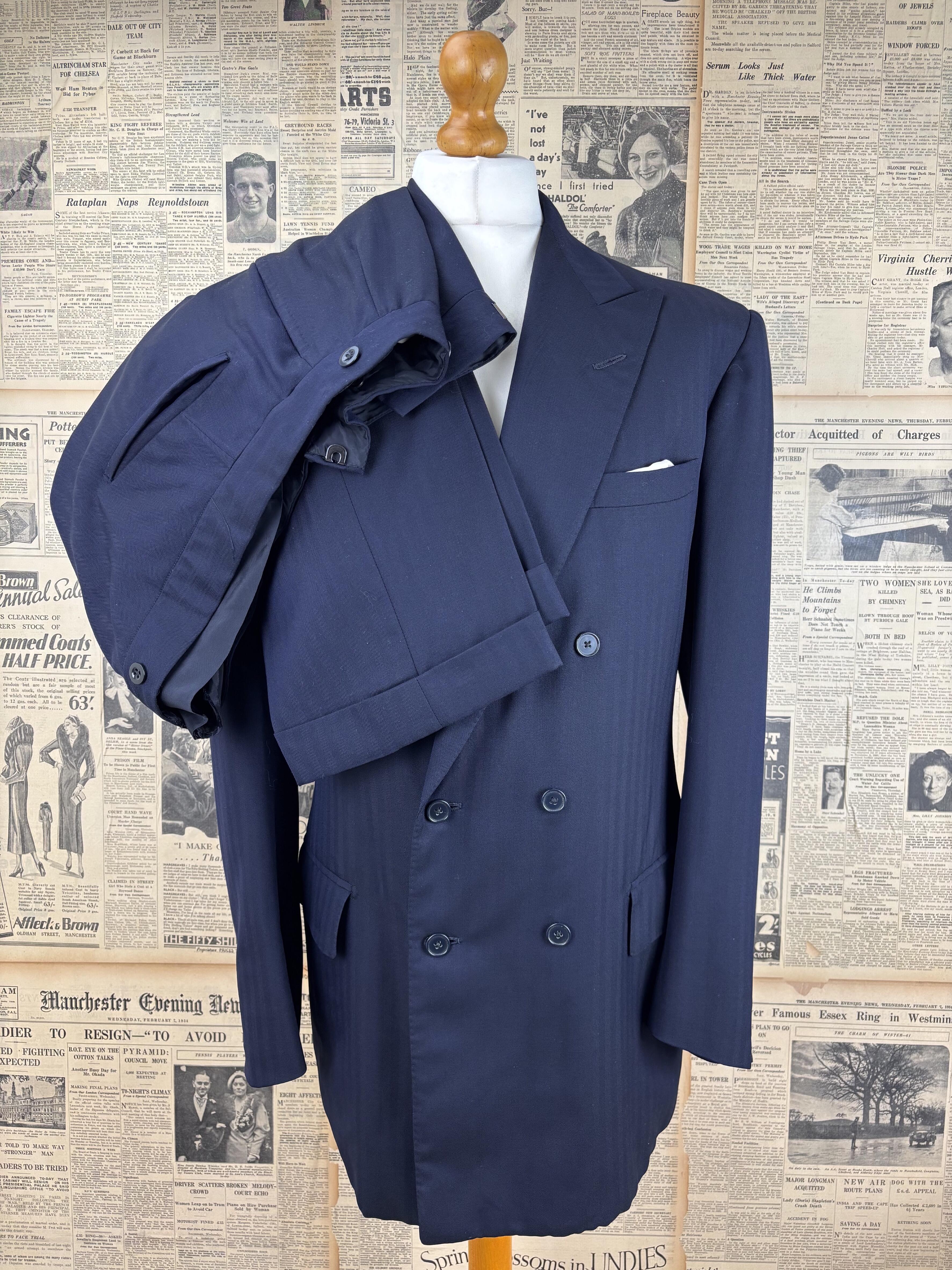 Anderson & Sheppard navy blue DB suit size 44 reg long