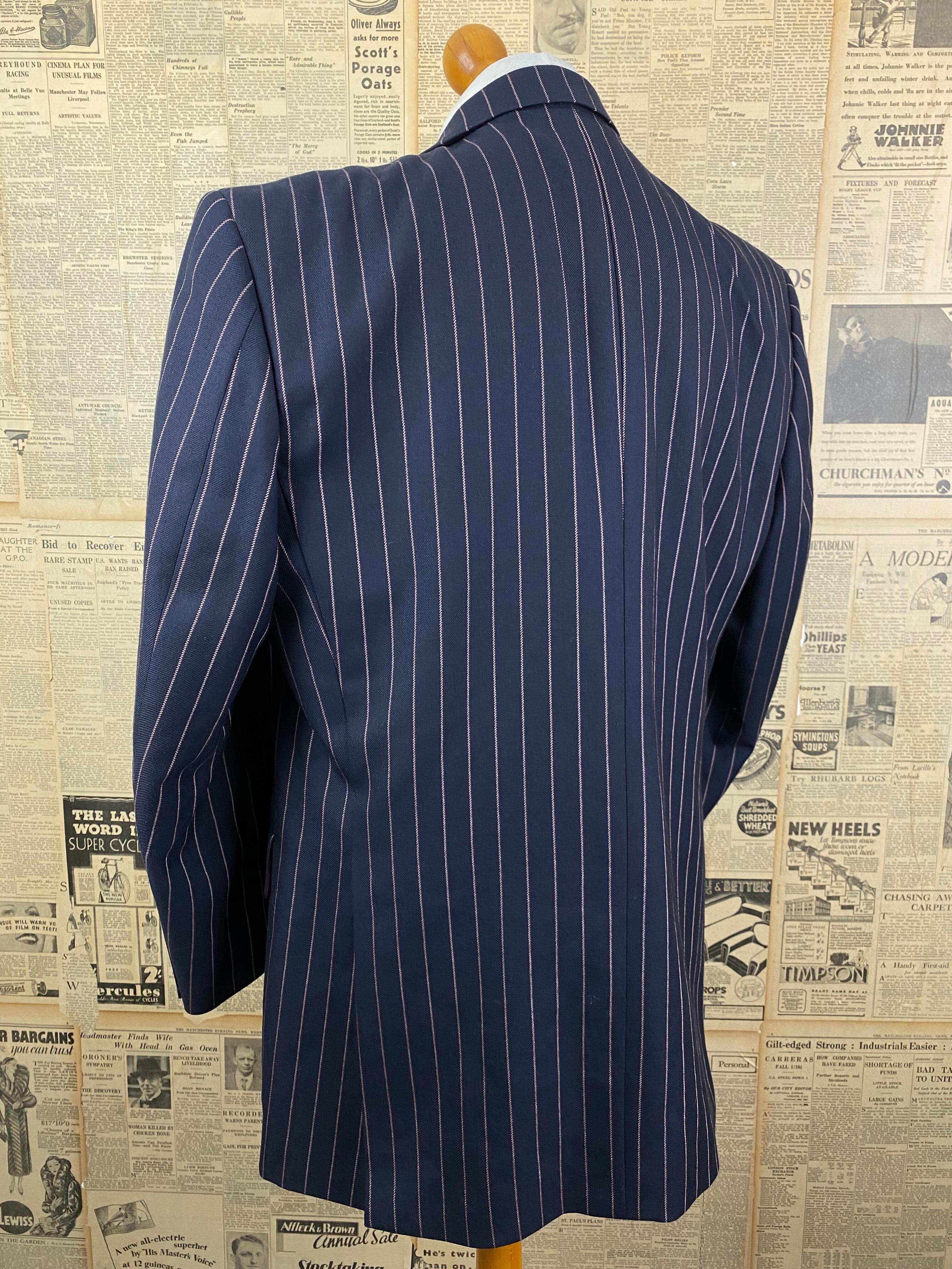 Bespoke Navy blue cable stripe suit size 44 46 reg long