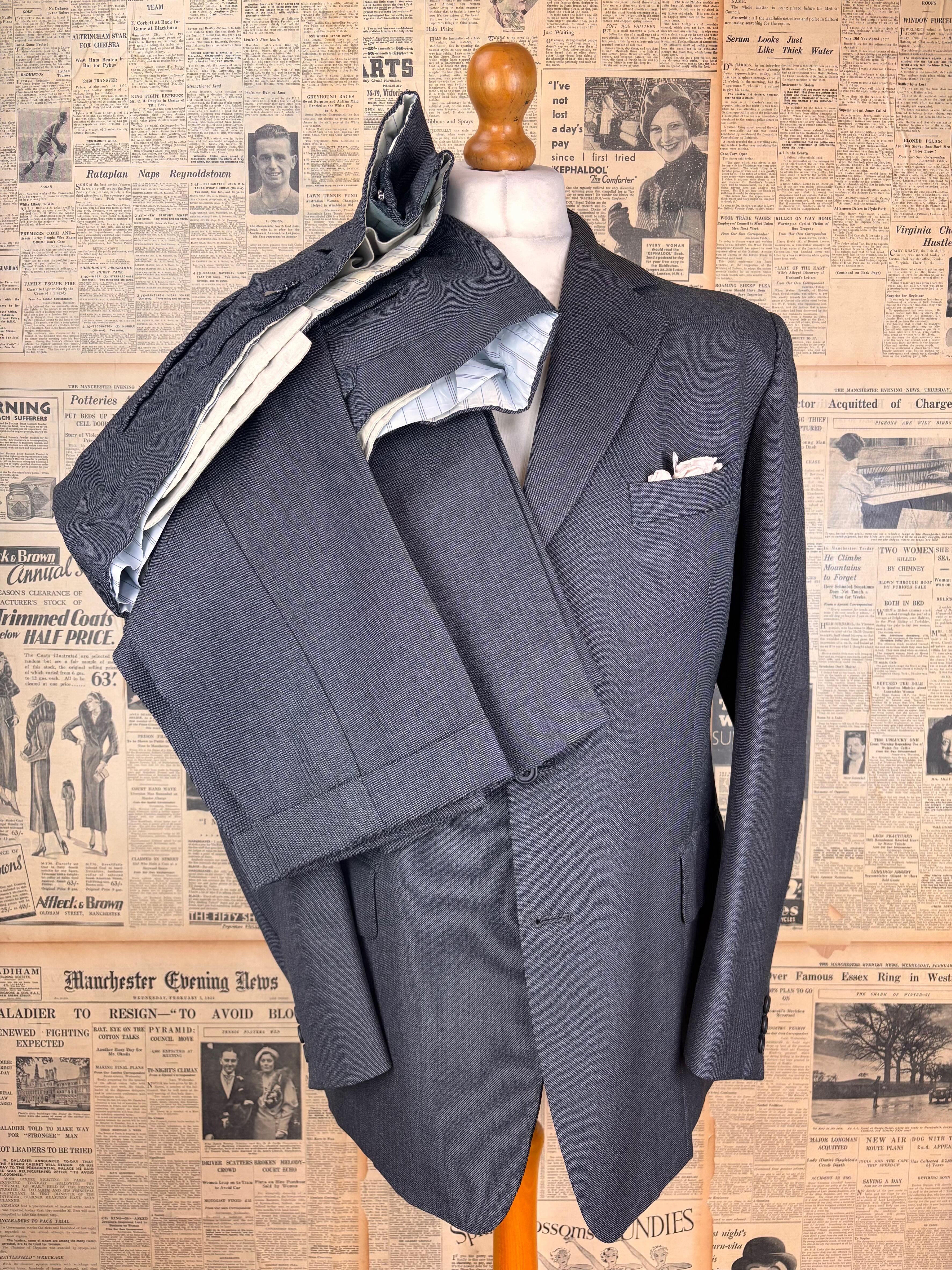 Meyer & Mortimer grey hopsack bespoke suit size 46