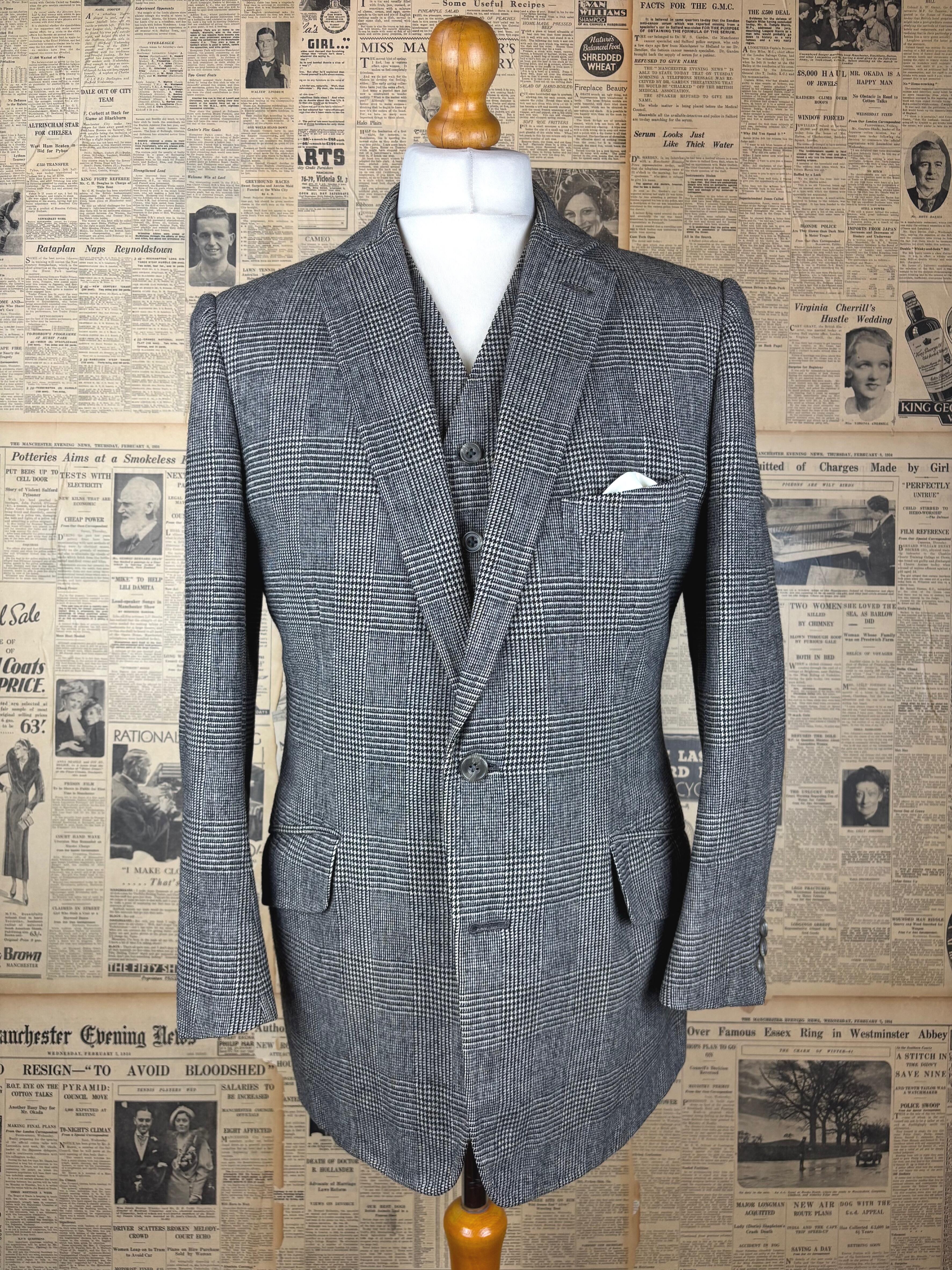 1950's three piece flannel Prince of Wales bespoke suit size 40 short