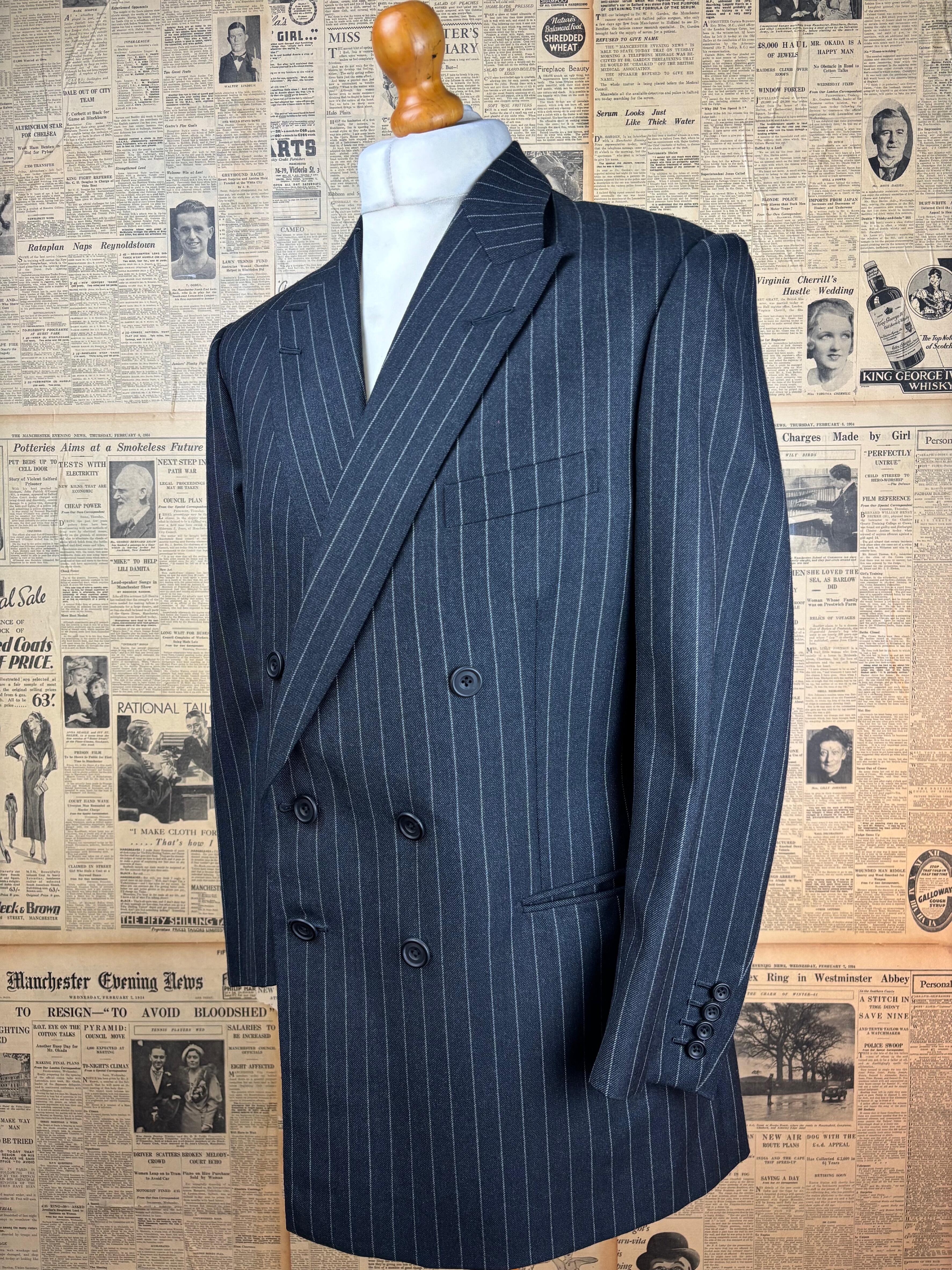 1986 Henry Poole grey chalk stripe double breasted suit size 44