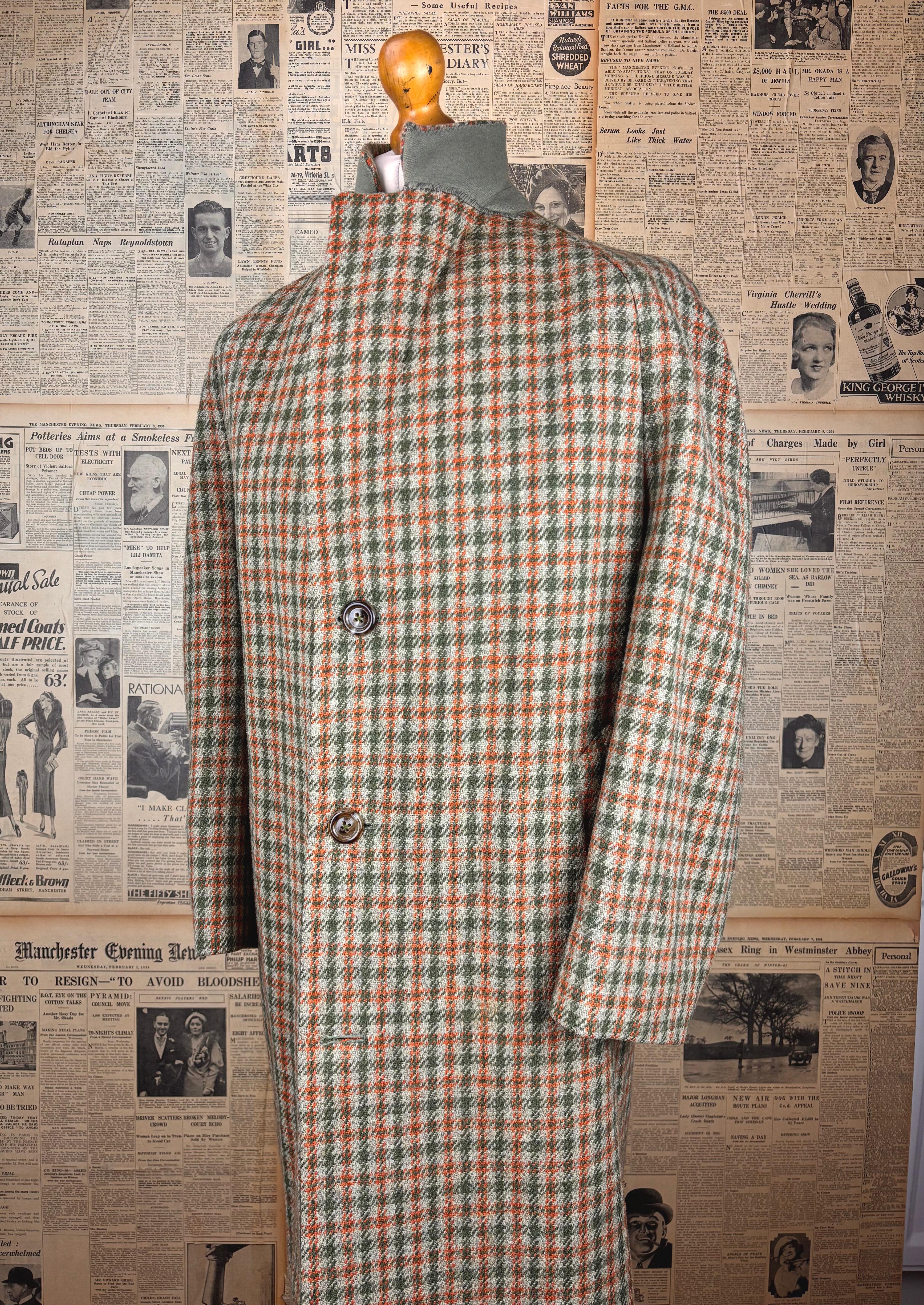 1960's tweed Raglan sleeve overcoat size 42 44